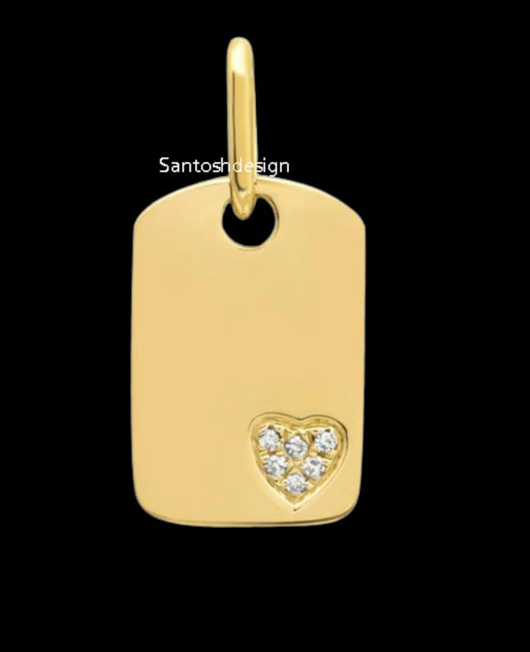 14k Solid Gold Dog Tag Heart Diamond Charm Pendant,desginer Dog Tag ...