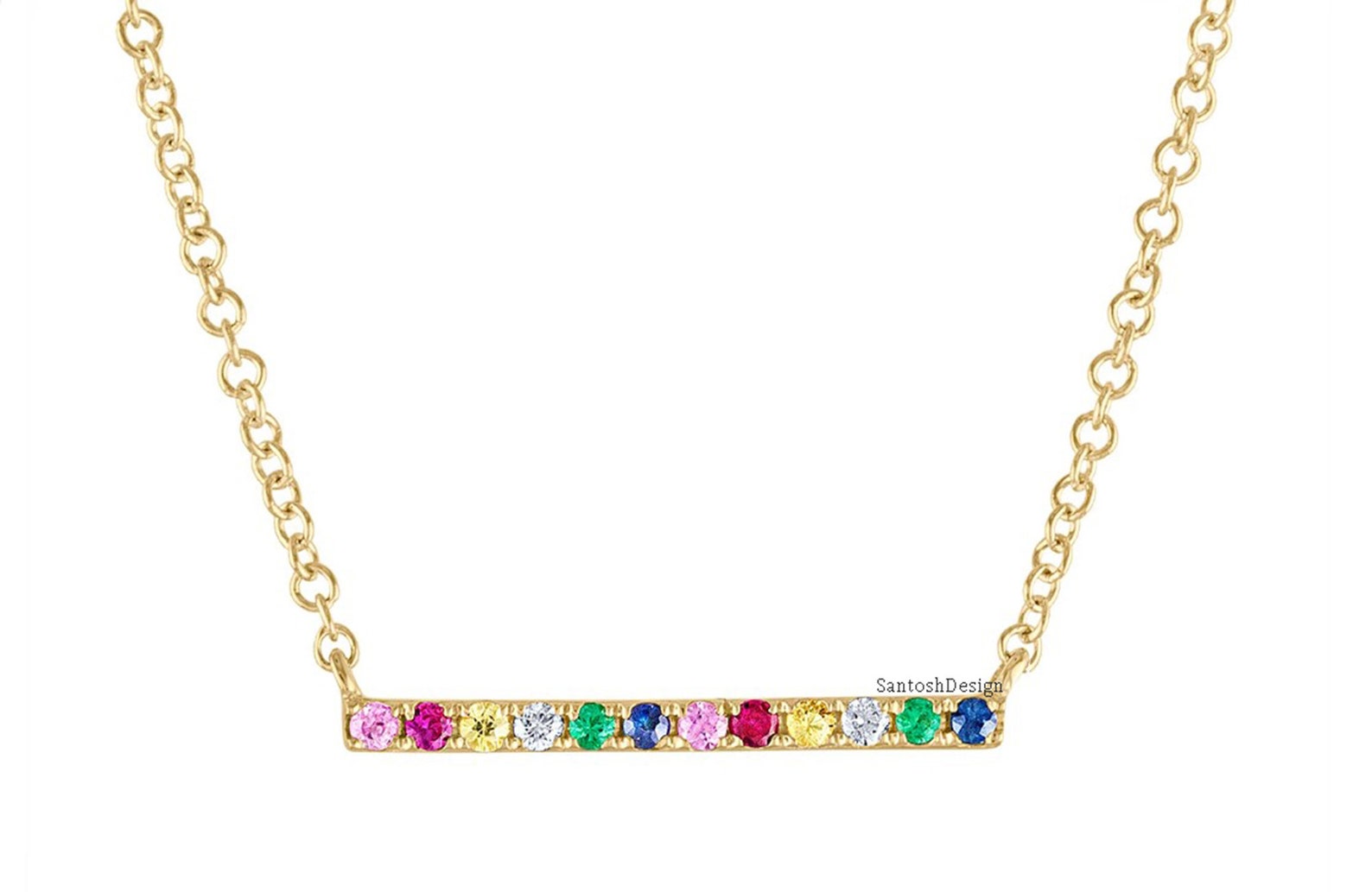 14k/18k Solid Gold Multi Sapphire Bar Necklace, Handmade Jewelry - Etsy ...