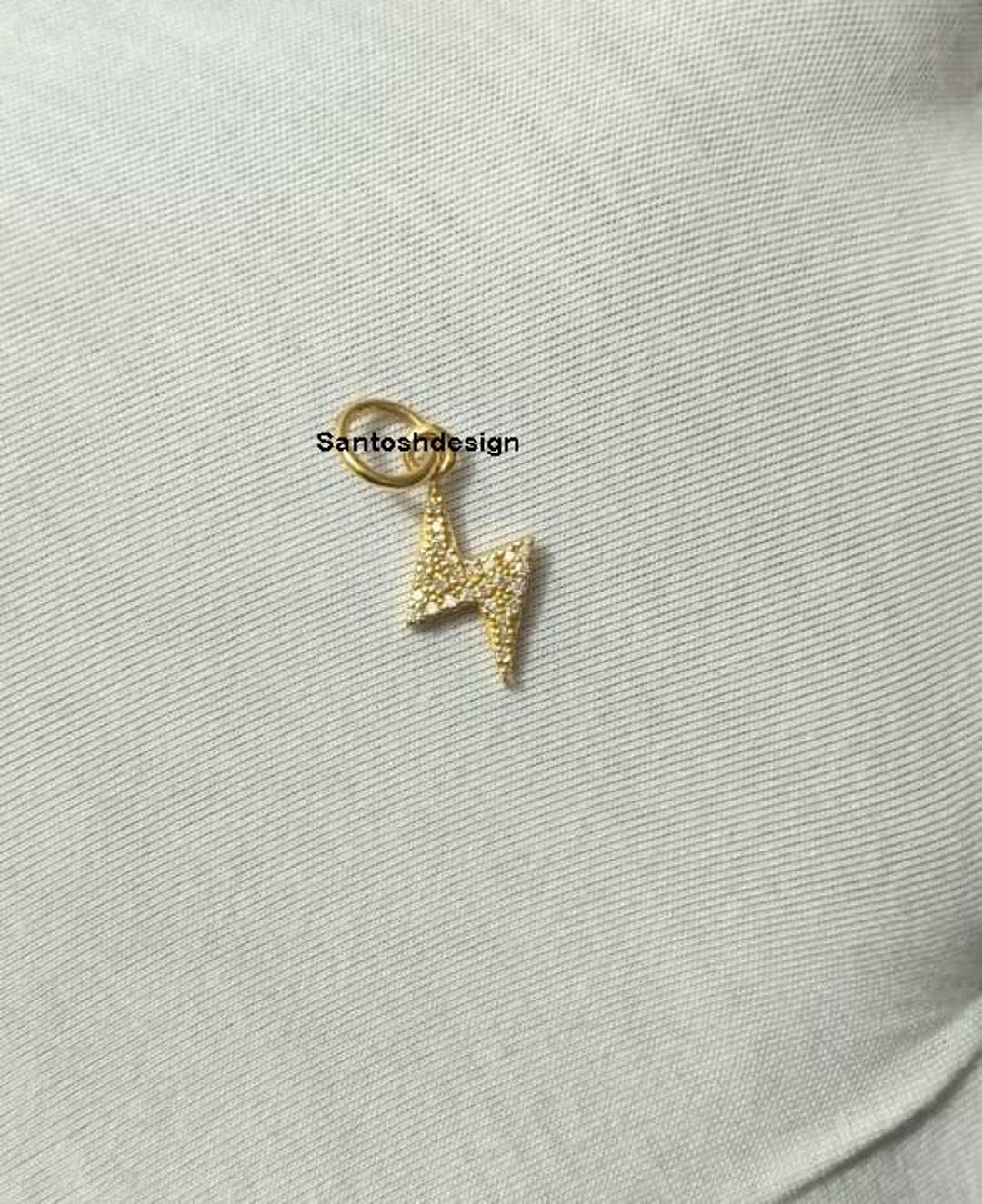 14k Solid Gold Lightning Diamond Charm Pendant,beautiful Lightning ...
