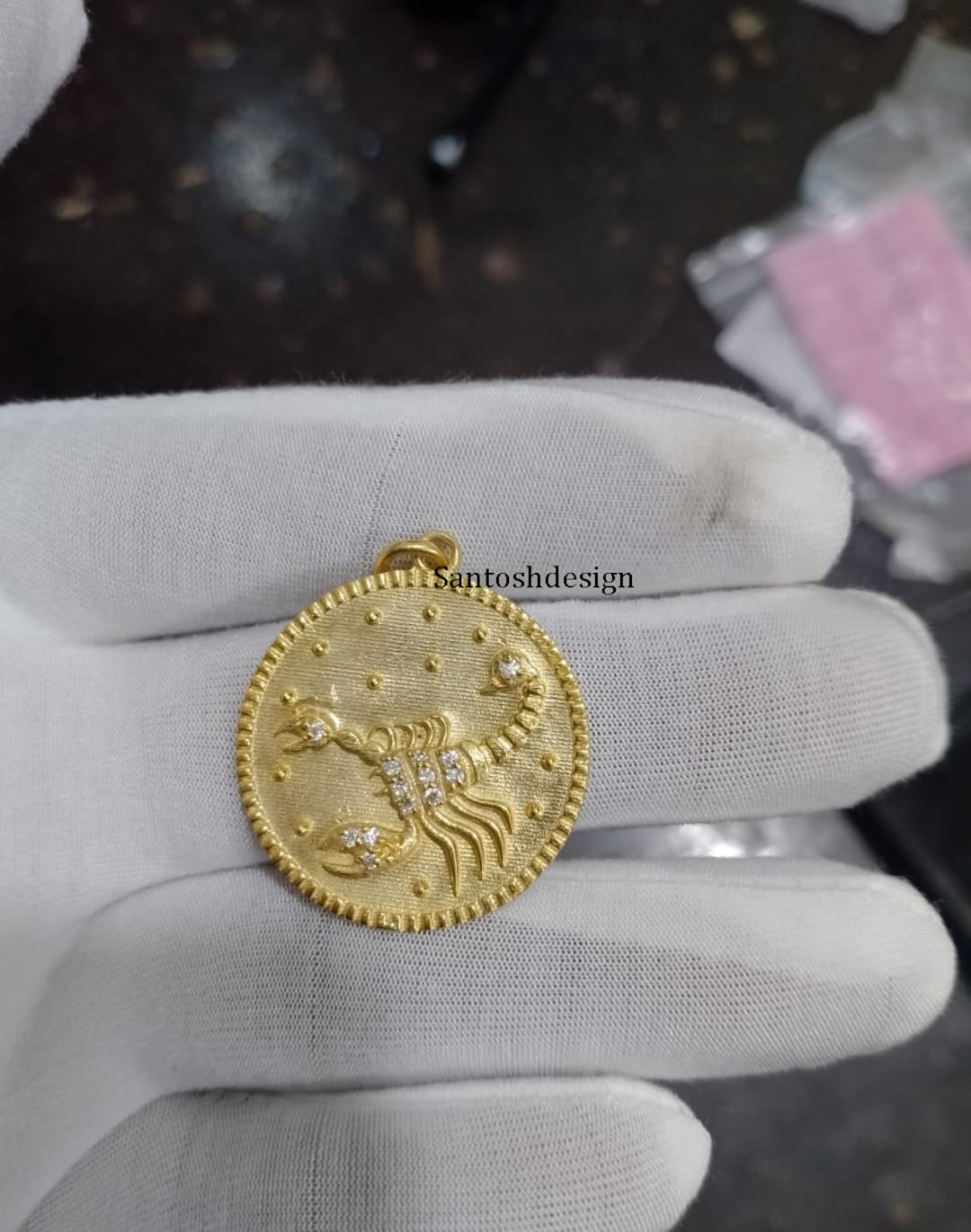 Round Disc Scorpio Zodiac Diamond Sterling Silver 14k Yellow Gold ...