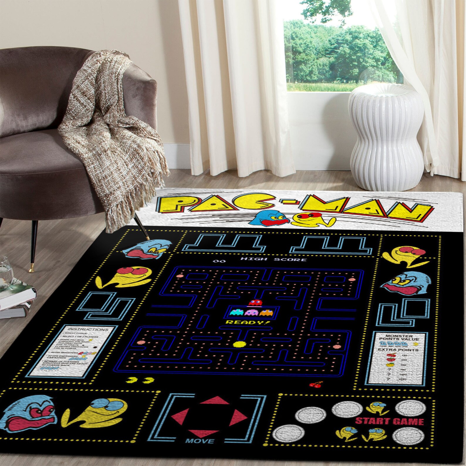 Ms Pac Man Arcade Game Area Rug Retro Video Games Rug Arcade | Etsy