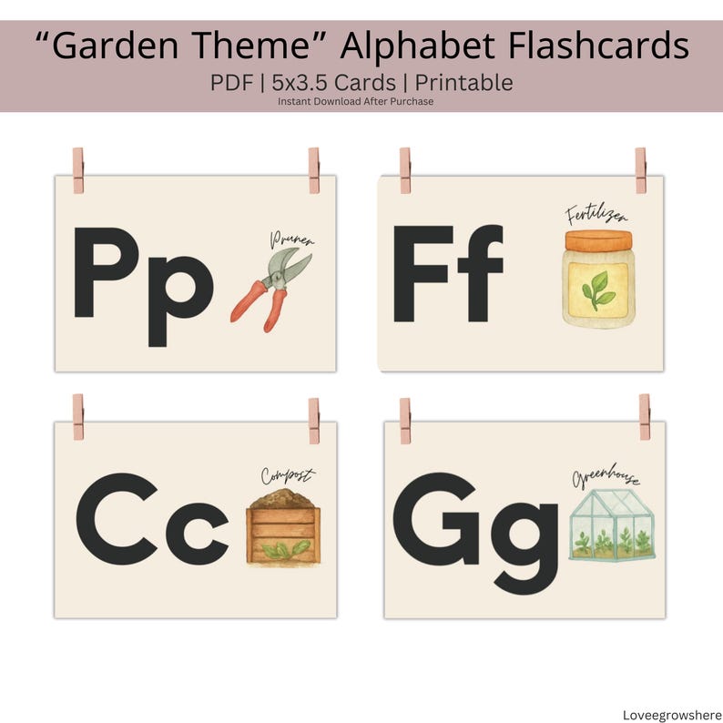 Alphabet Flashcards, Garden Printables, Watercolor Abc’s, Garden Themed ...