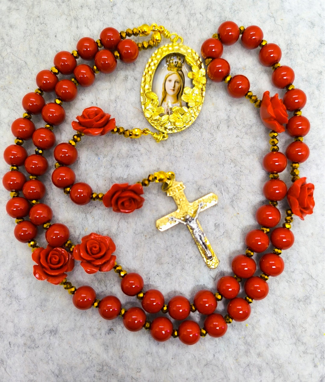 Our Lady of Fatima Rosary, Red Rosary Gemstones, Virgen De Fatima ...