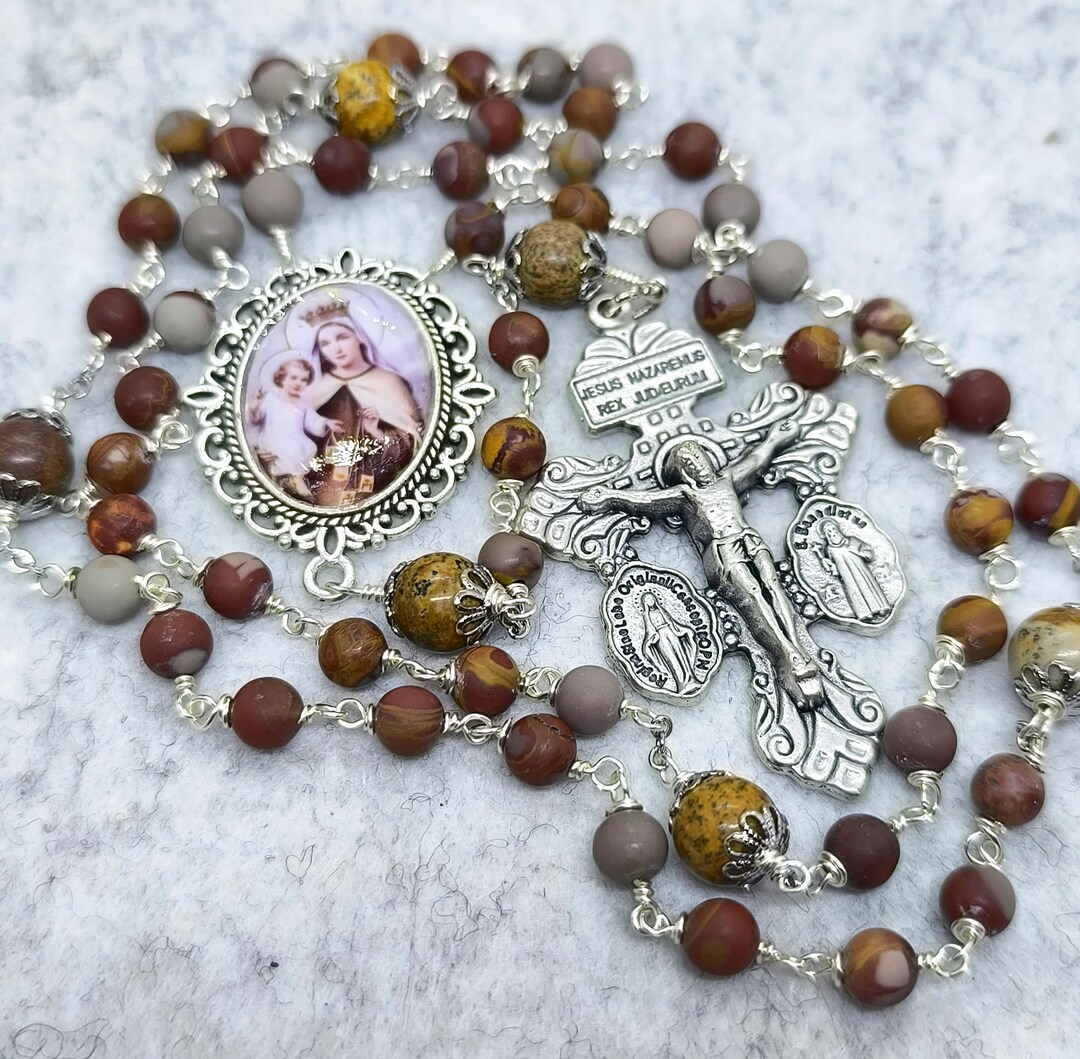 Our Lady of Mount Carmel Rosary, Handmade Red Jasper Prayer Beads ...