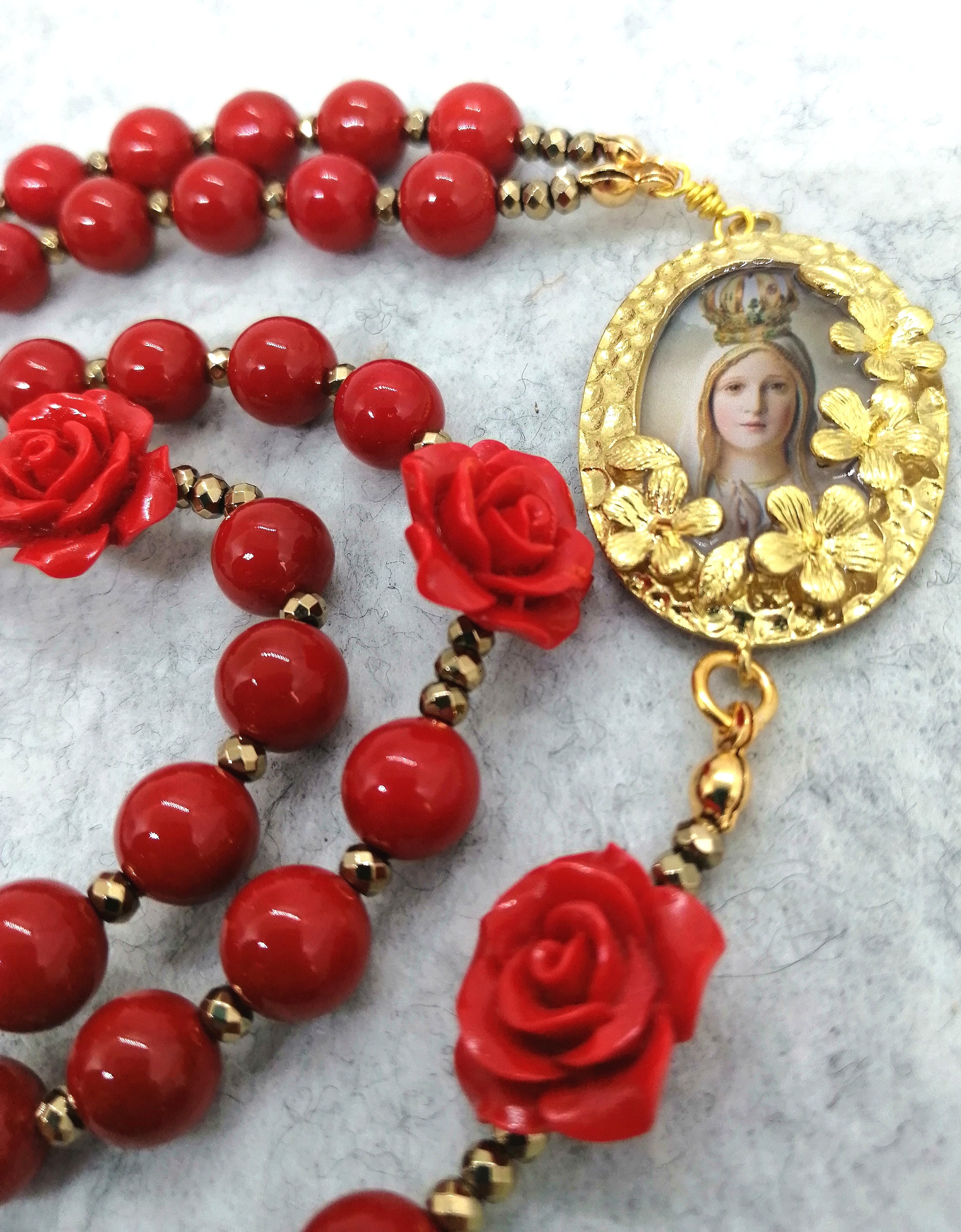 Our Lady of Fatima Rosary, Red Rosary Gemstones, Virgen De Fatima ...