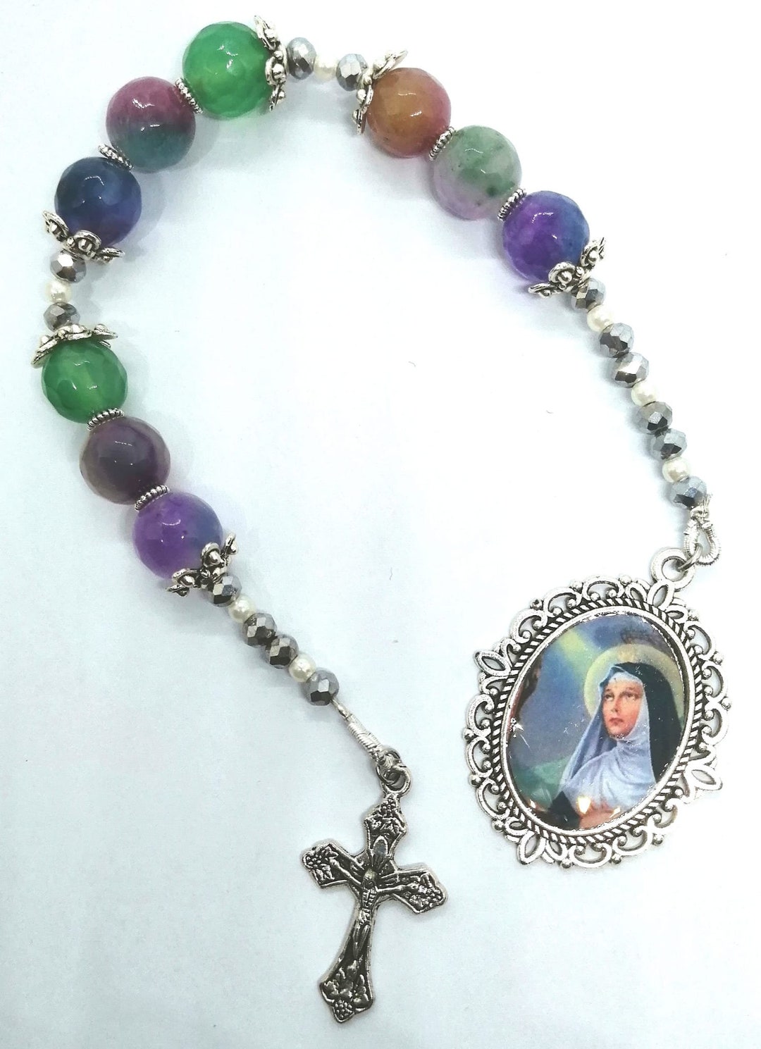 Saint Rita Chaplet, Green and Purple Rosary, St Rita Pocket Rosary ...
