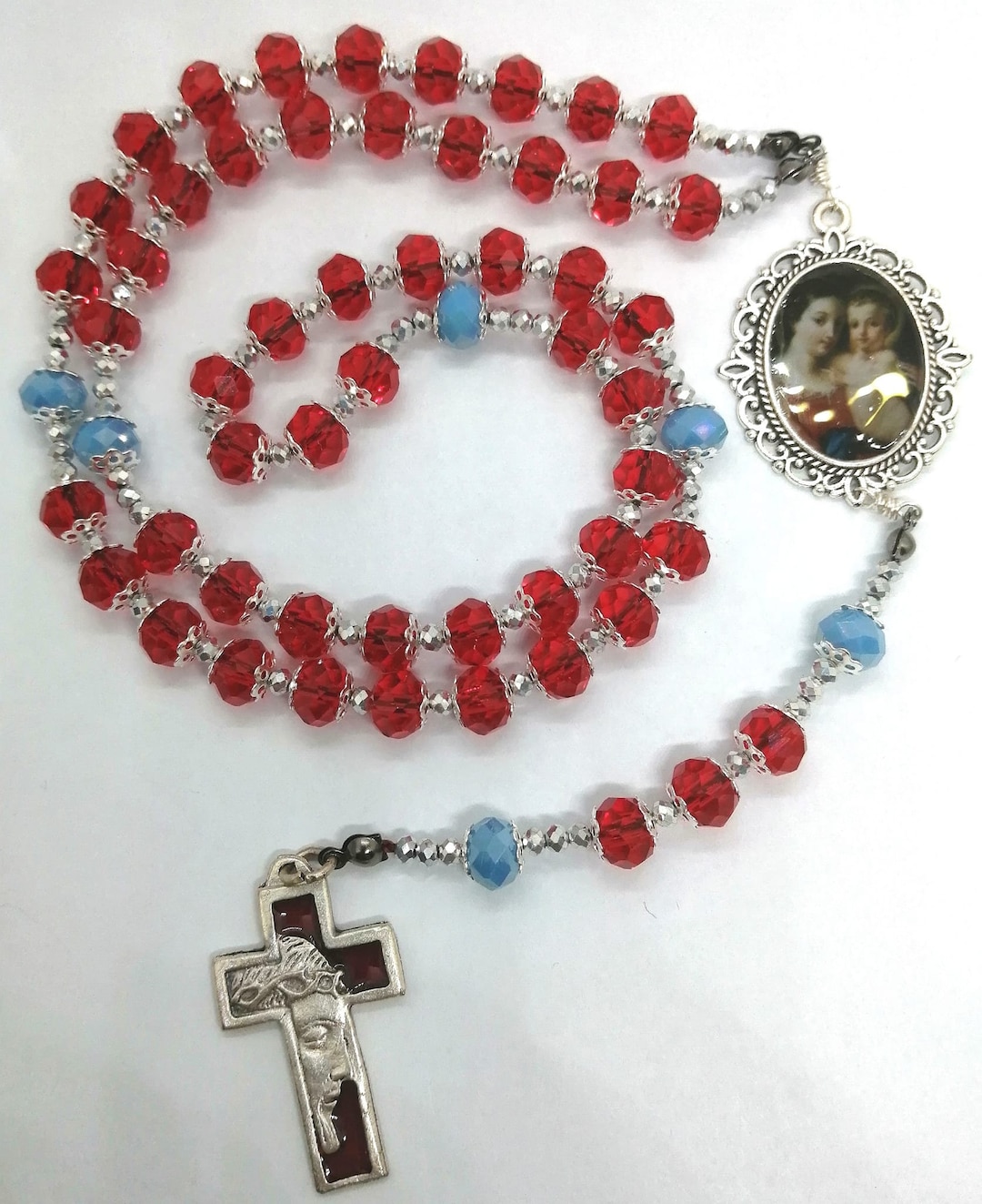 Our Lady of Confidence, Virgin Mary Catholic Rosary, Red Crystals ...