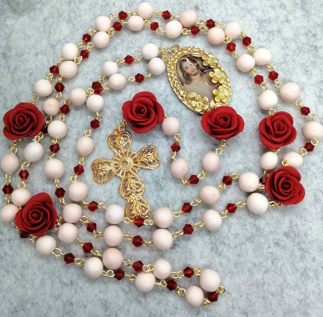 Giant Divine Mercy Rosary Chaplet With Red Crystals and White Polymer ...