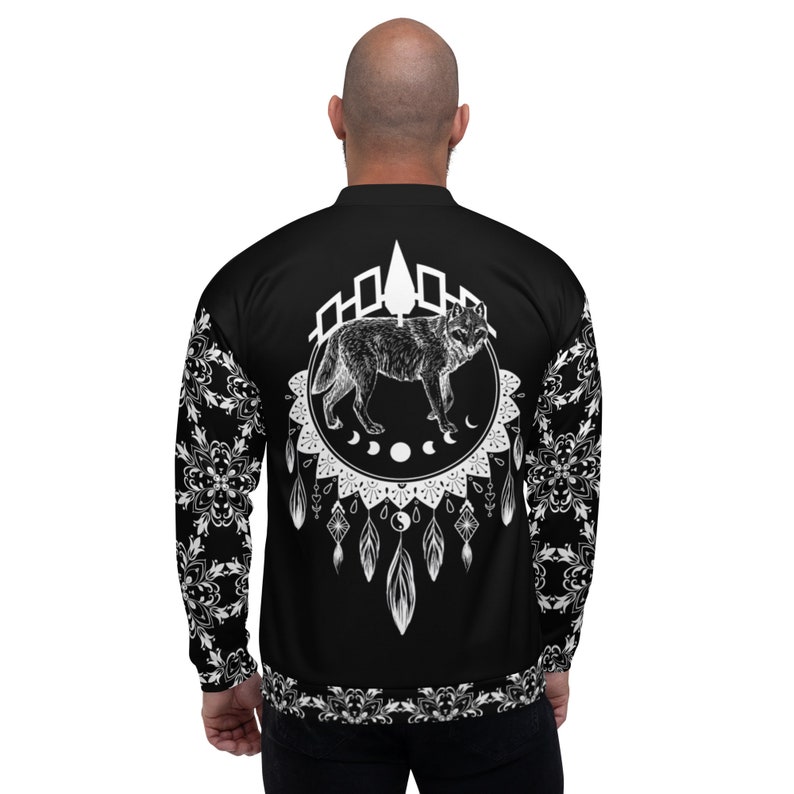 Iroquois Wolf Unisex Bomber Jacket Black With White Design - Etsy