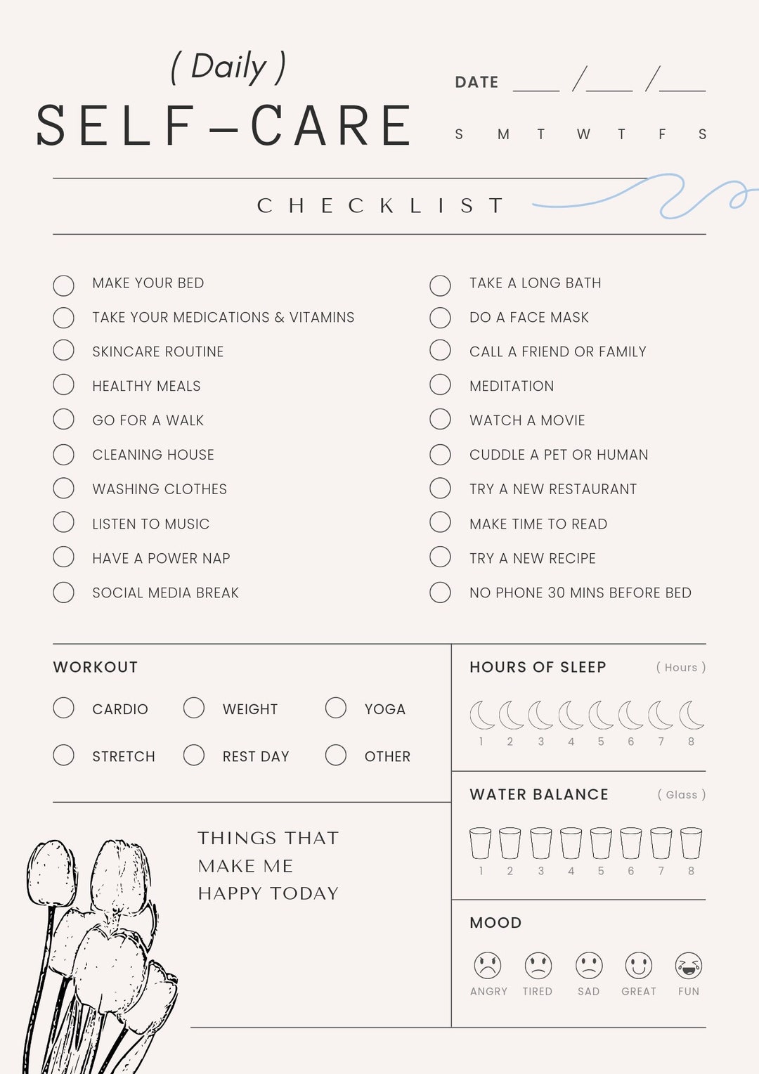 Daily Self-care Planner, Printable, Downloadable, Planner, Checklist ...