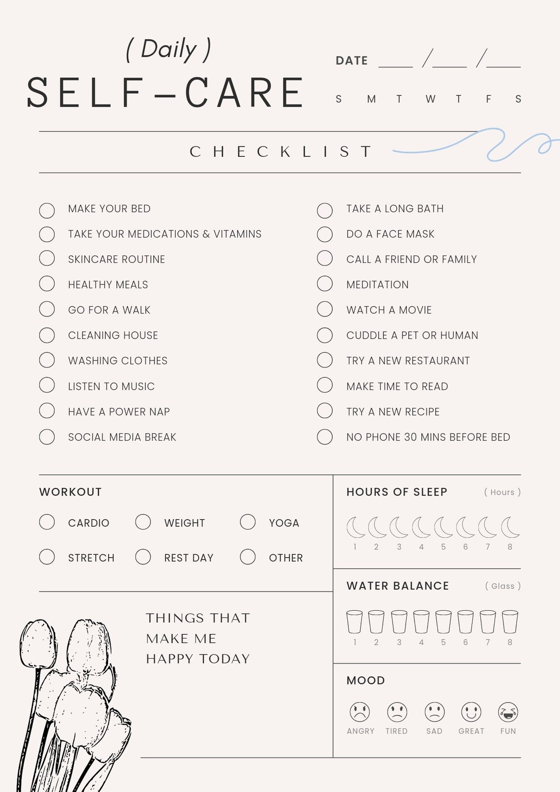 Daily Self-care Planner, Printable, Downloadable, Planner, Checklist ...