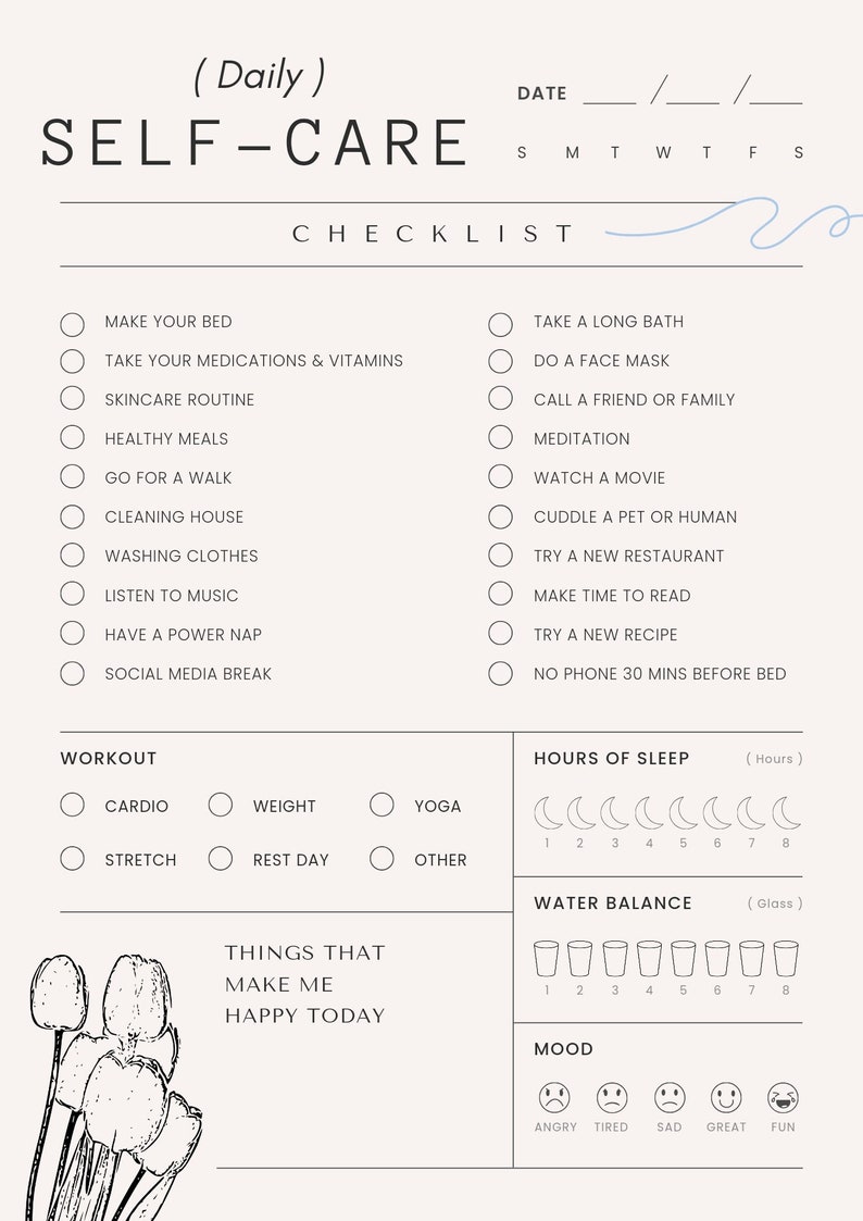 Daily Self-care Planner, Printable, Downloadable, Planner, Checklist ...
