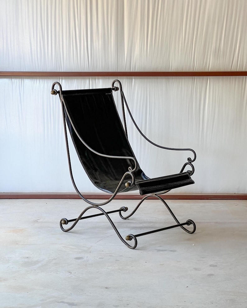 David Hicks Wrought Iron Leather Sling Chair: Mid-century Campache ...