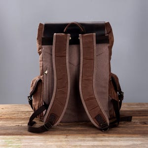 Personalized Waxed Canvas Backpack: Leather Rucksack, Hiking Knapsack ...