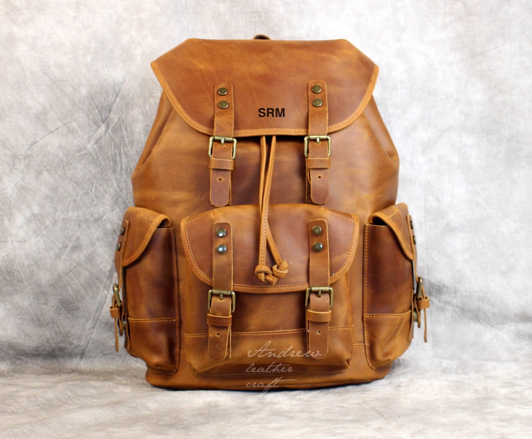 Personalized Leather Backpack, Full Grain Leather Bag, Leather Travel ...