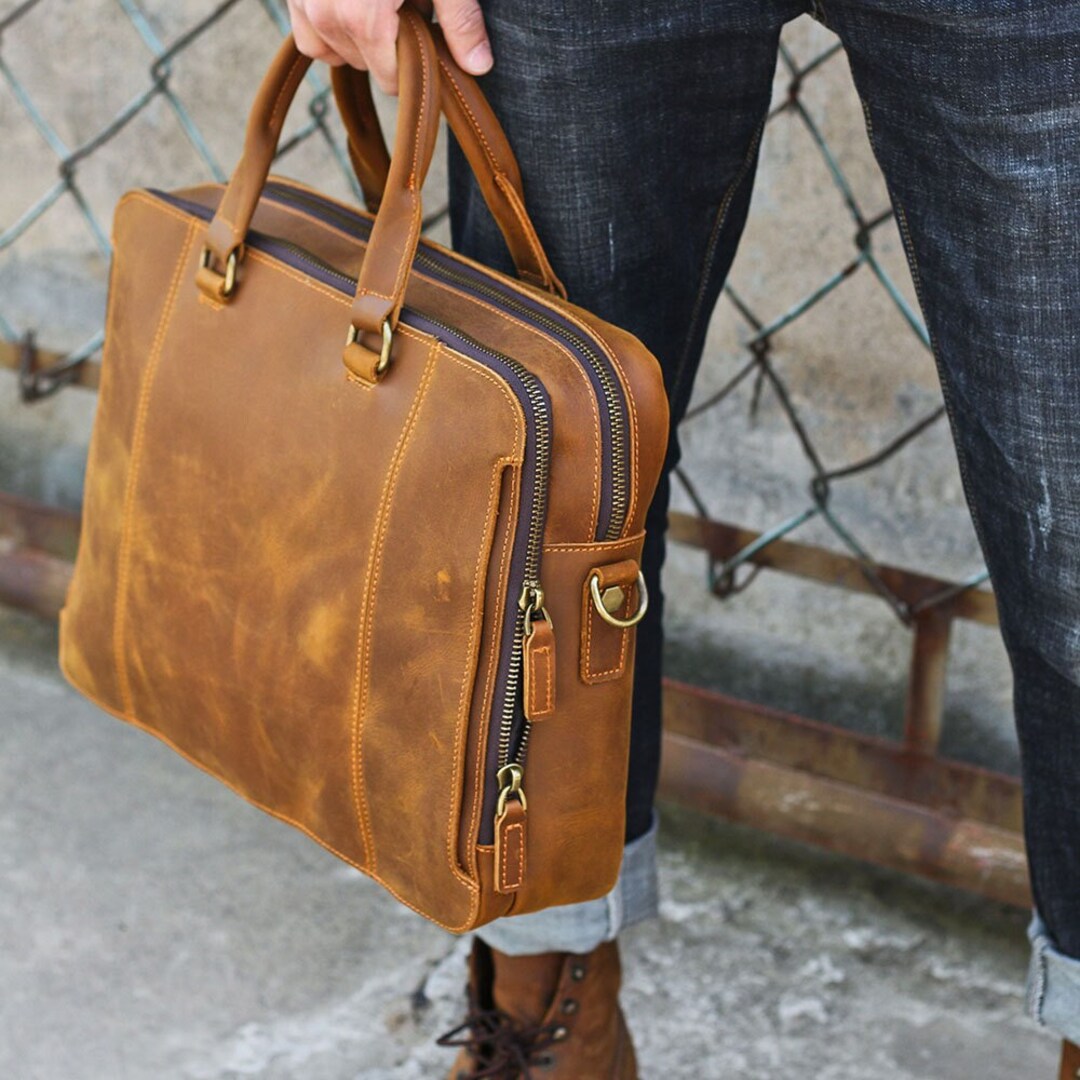 Personalized Leather Briefcase: 16" Full Grain Messenger Bag - Etsy
