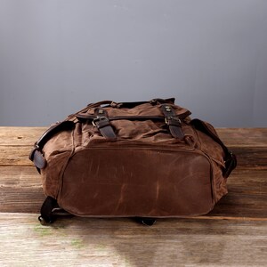 Personalized Waxed Canvas Backpack: Leather Rucksack, Hiking Knapsack ...