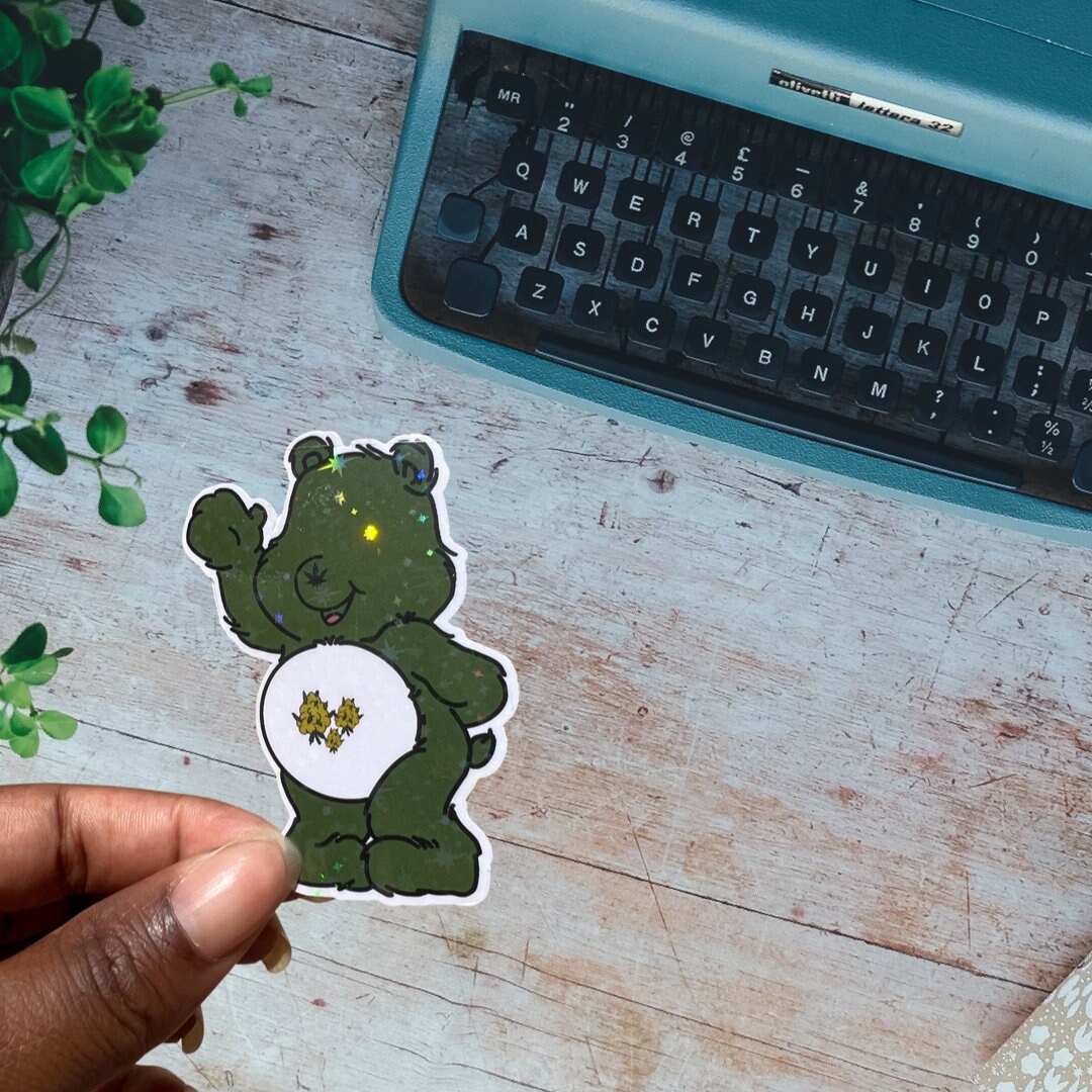 High Marijuana Holographic Bear Weed Sticker Water Bottle Stickers ...