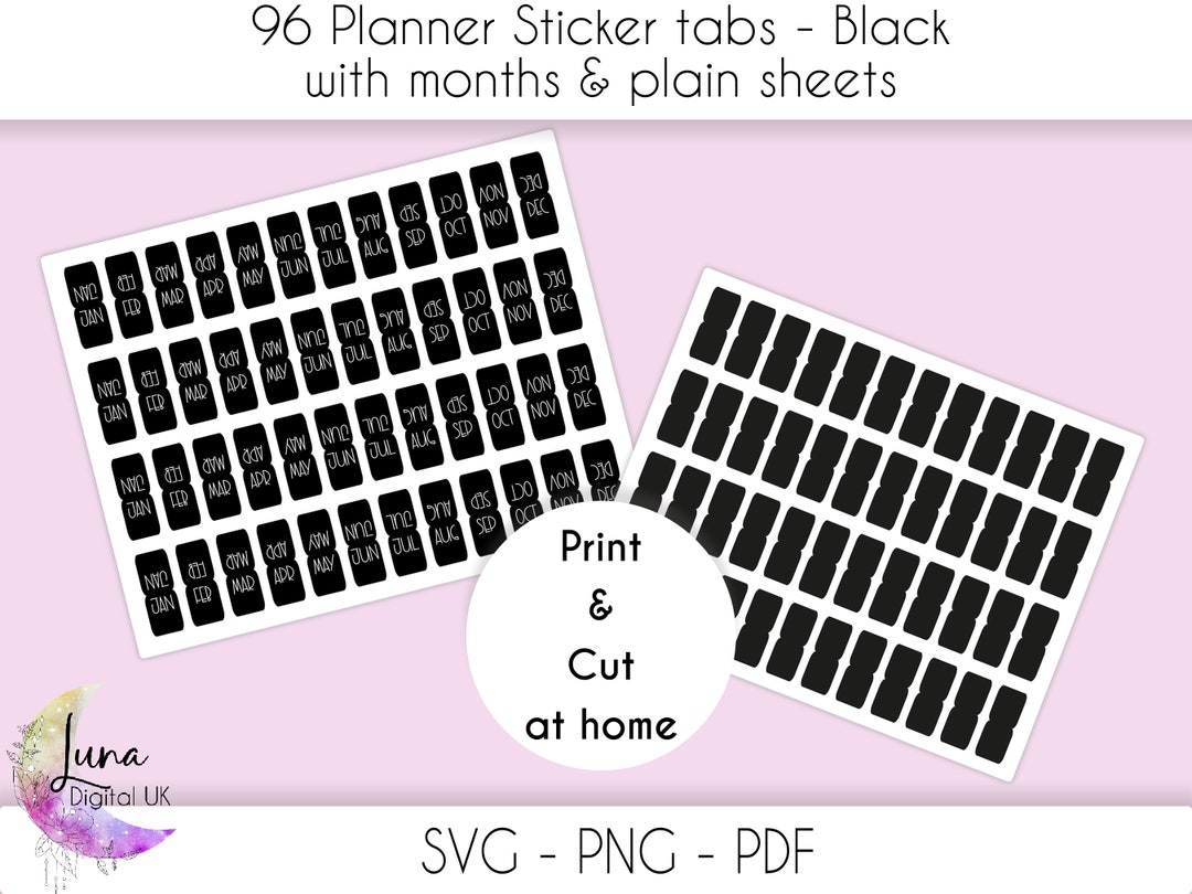 Printable Month Planner Sticker PNG SVG PDF Instant Download, Month Tab ...