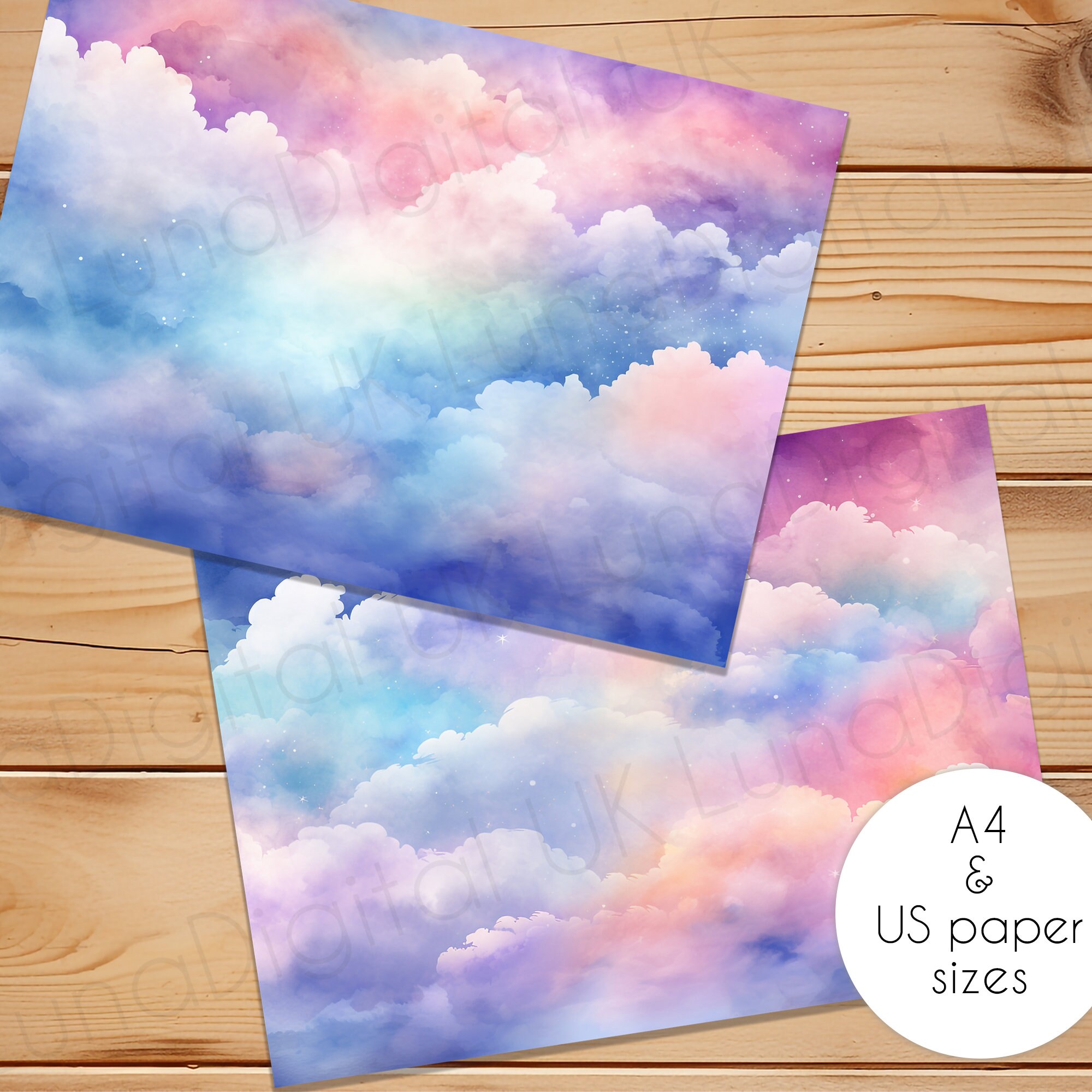 Watercolour Clouds Printable Papers, Junk Journal Background Printable ...