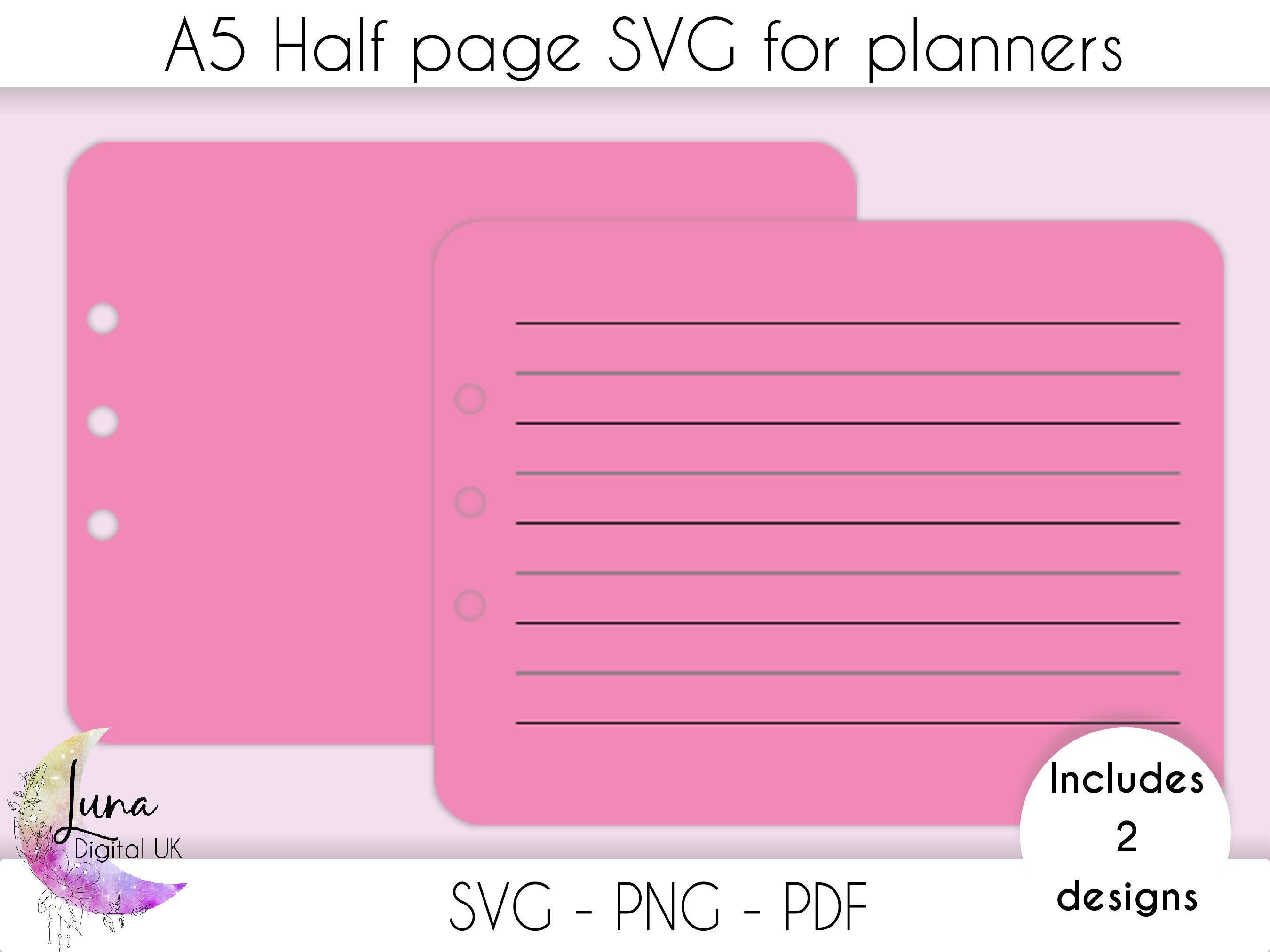 A5 Half Page Planner Pages SVG Cutting Files, With or Without Lines ...