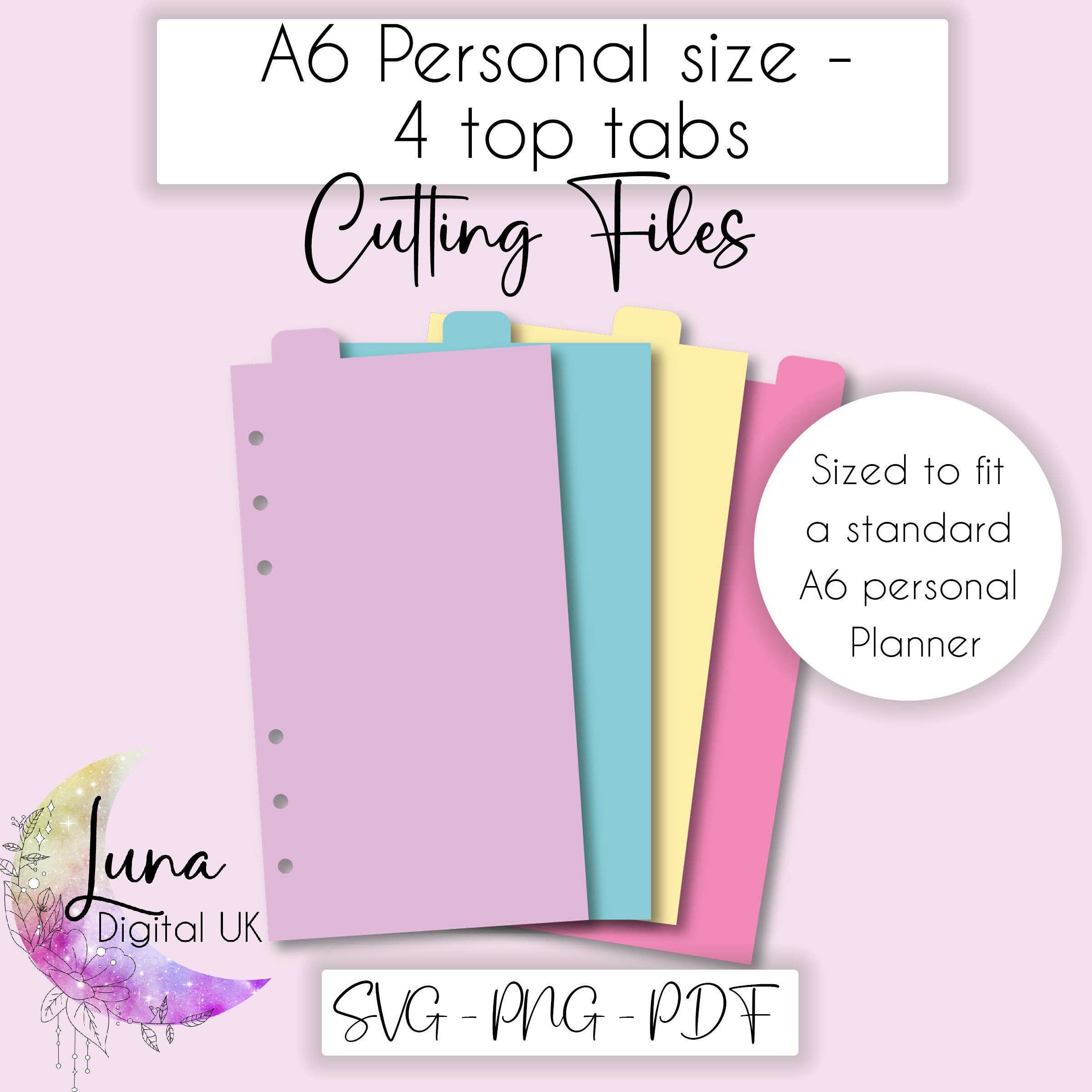 A6 Personal Planner 4 Top Tabbed Pages, SVG Cut Files for Cricut, A6 ...