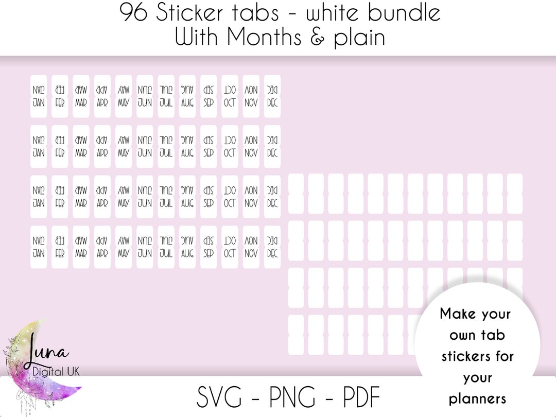 Printable Month Planner Sticker PNG SVG PDF Instant Download, Month Tab ...
