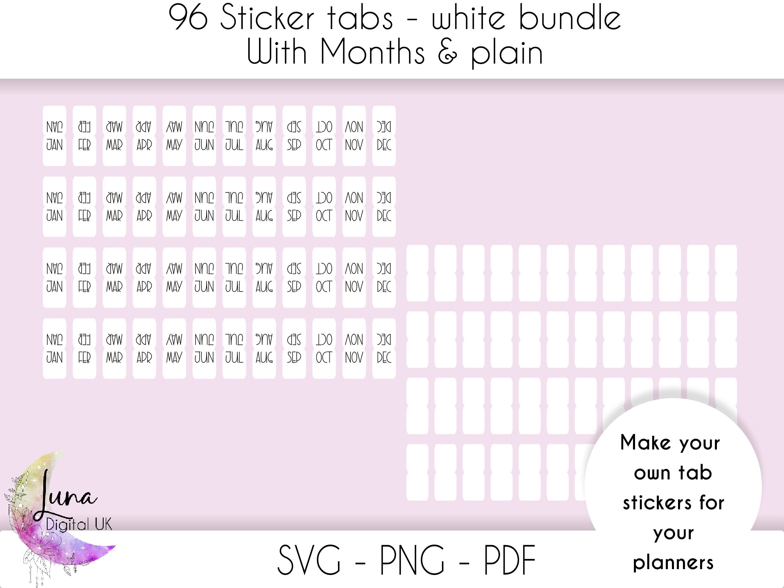 Printable Month Planner Sticker PNG SVG PDF Instant Download, Month Tab ...