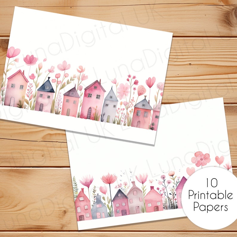 Little Watercolour Houses Printable Papers, Junk Journal Background ...