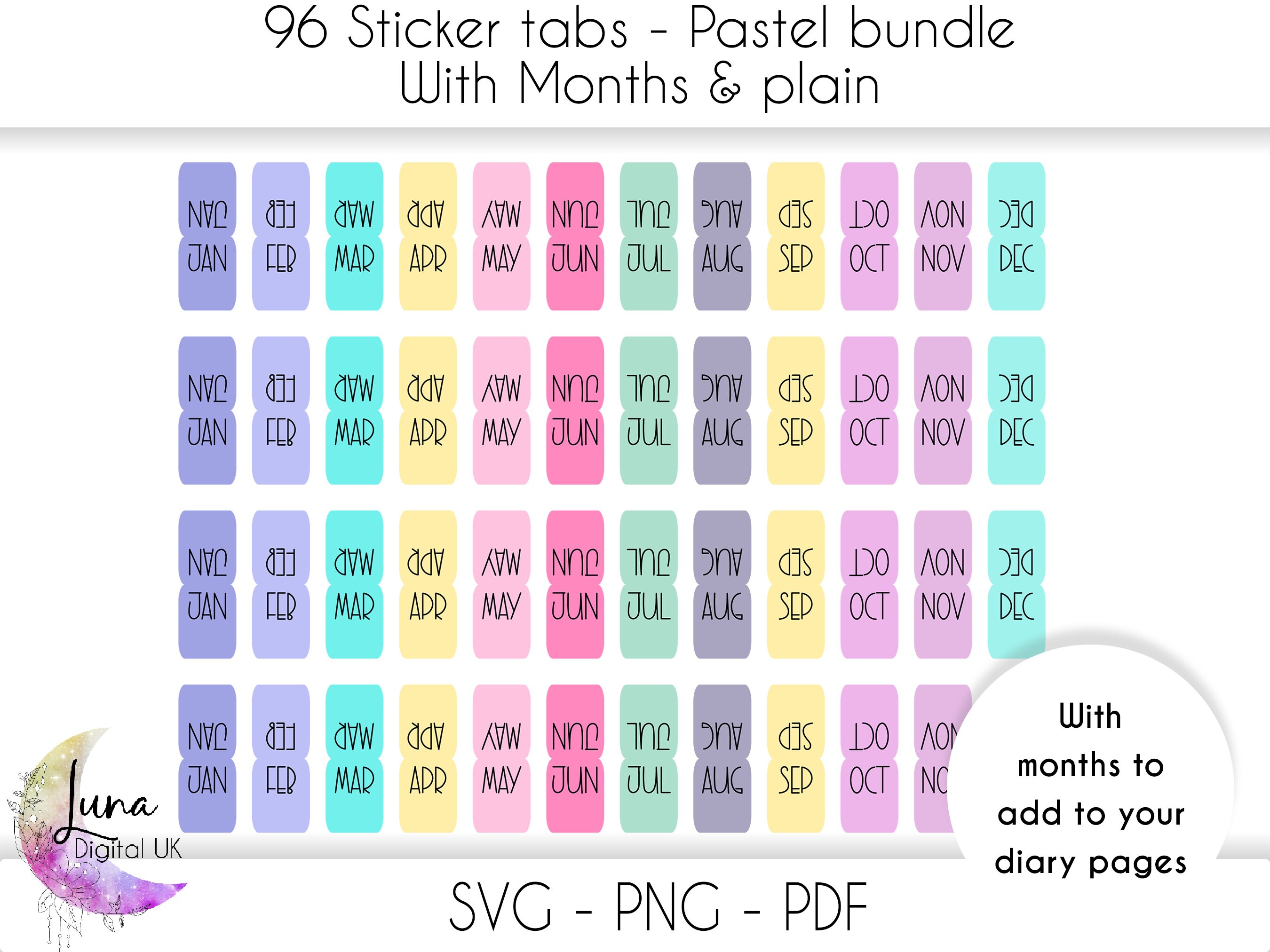 Printable Month Planner Sticker PNG SVG PDF Instant Download, Month Tab ...