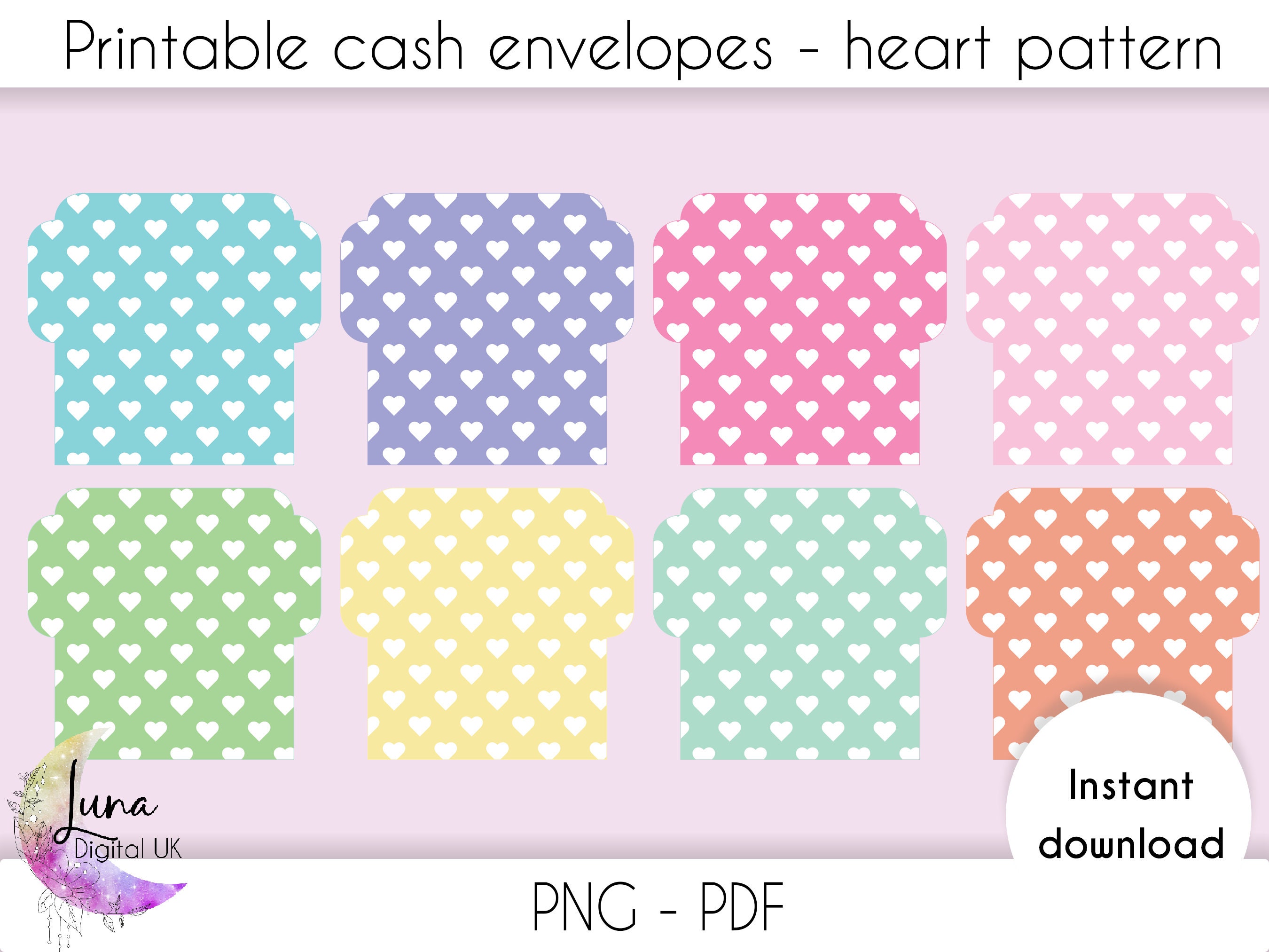 DIY Money Envelope Printable, Cute Pastel Hearts Budgeting Tool, Simple ...