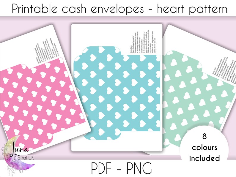 DIY Money Envelope Printable, Cute Pastel Hearts Budgeting Tool, Simple ...