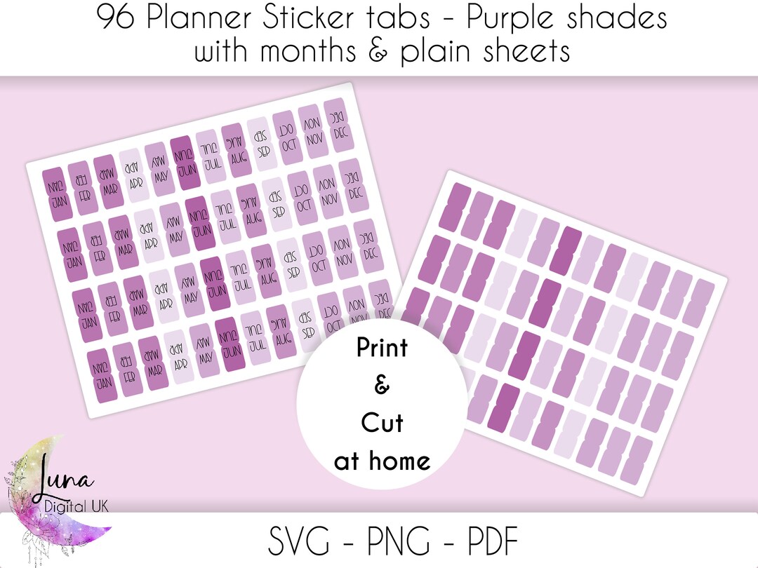 Printable Month Planner Sticker PNG SVG PDF Instant Download, Month Tab ...