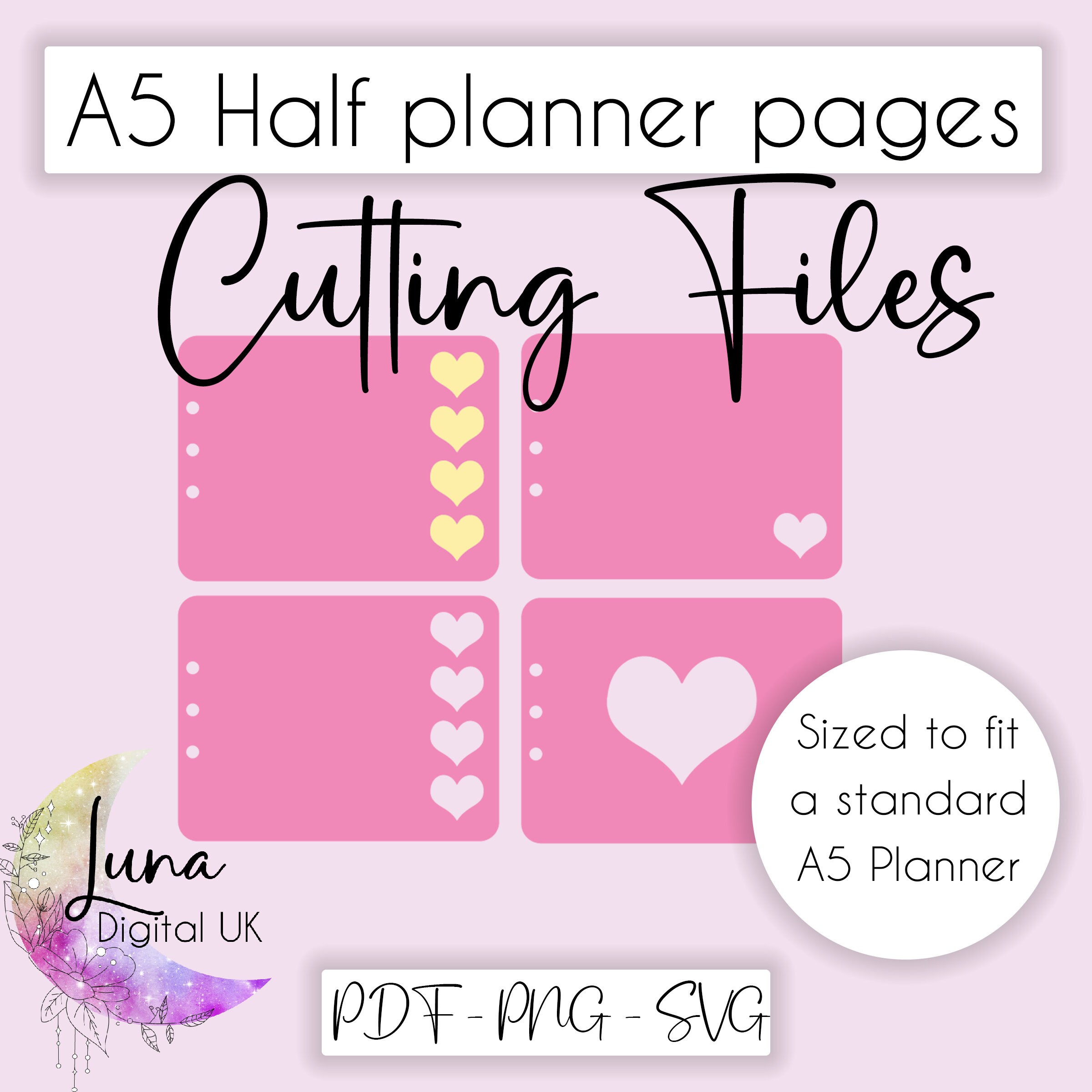 A5 Half Page Planner Pages SVG Cutting Files, Cute Heart Planner Pages ...
