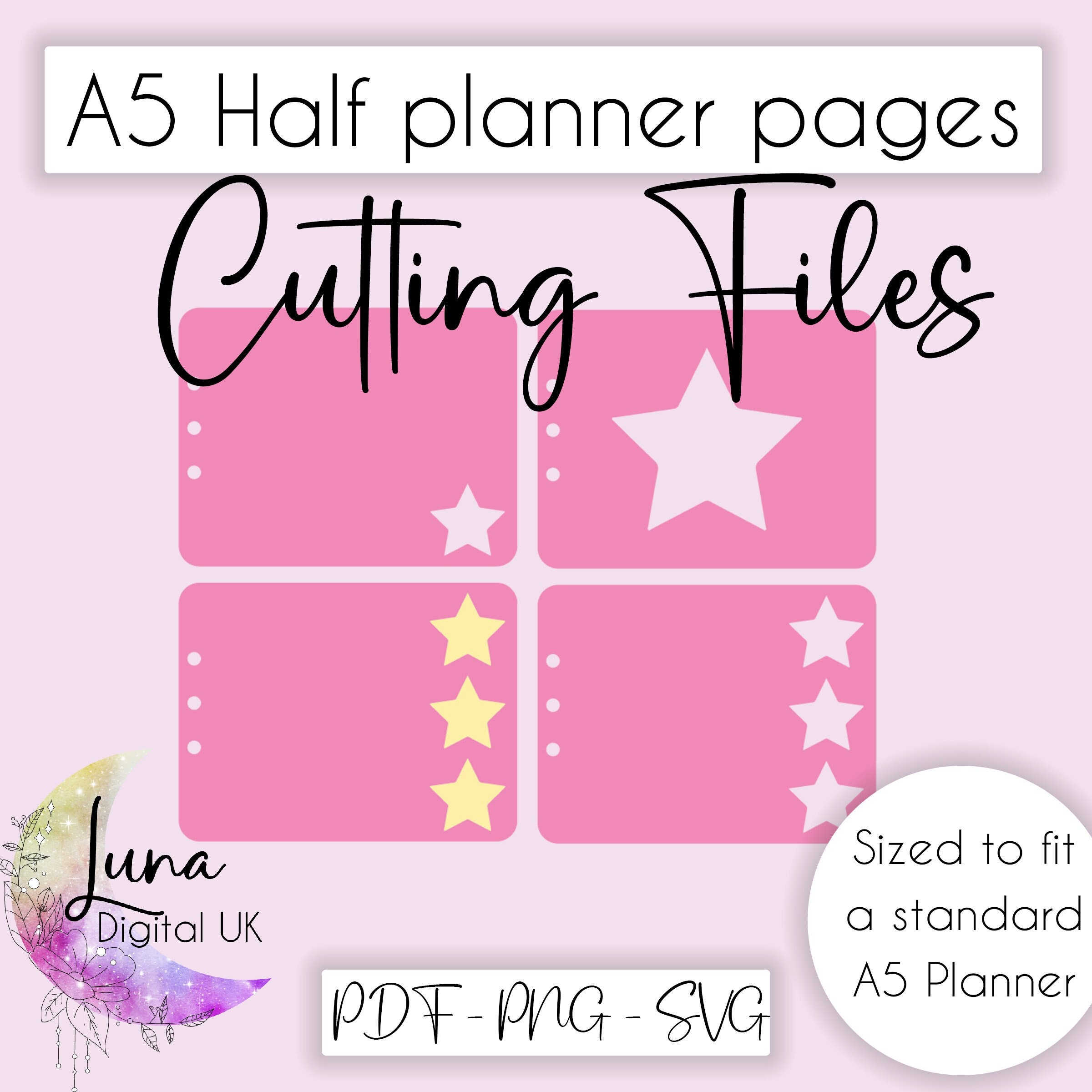 A5 Half Page Planner Pages SVG Cutting Files, Cute Star Planner Pages ...
