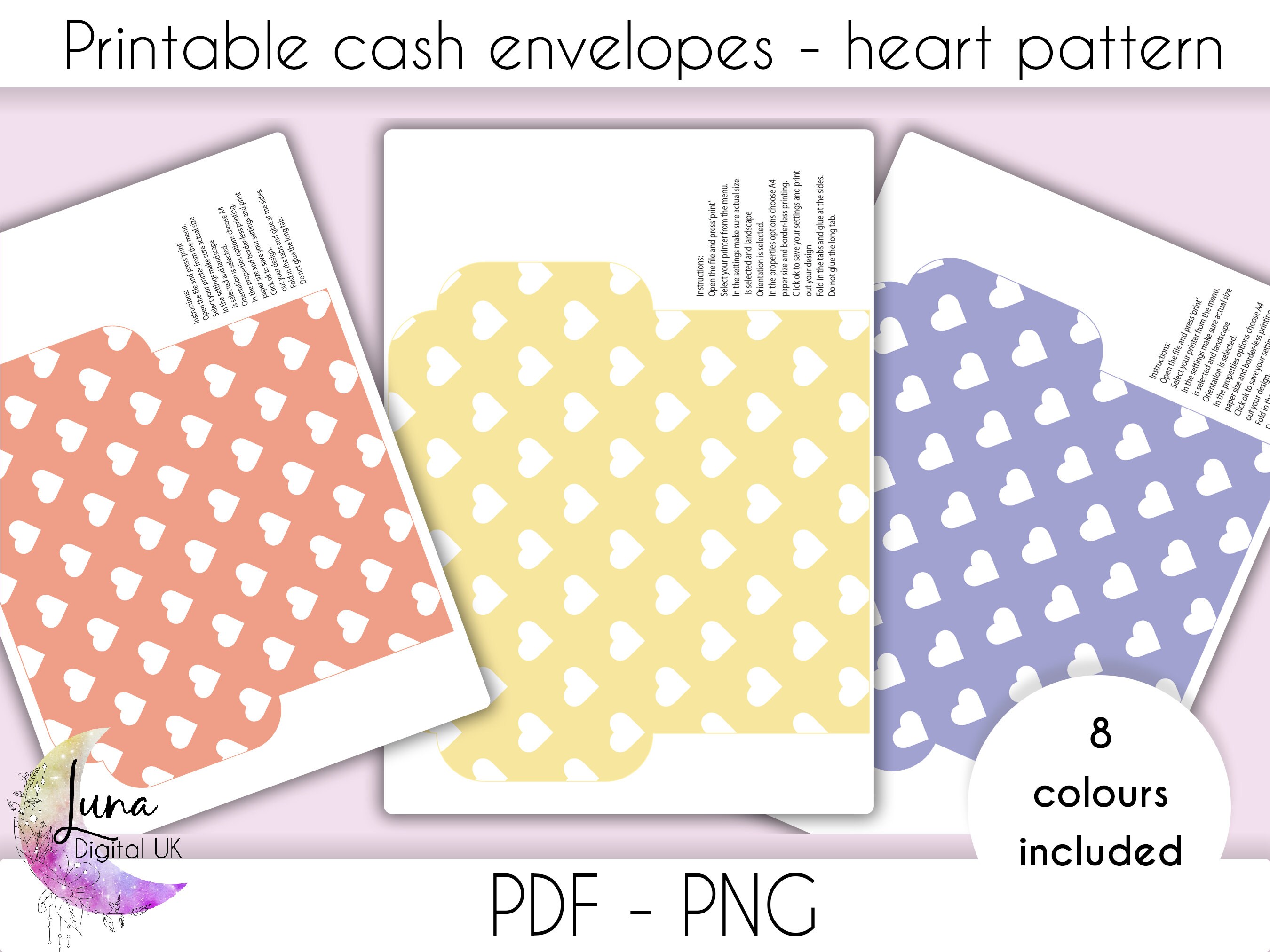 DIY Money Envelope Printable, Cute Pastel Hearts Budgeting Tool, Simple ...