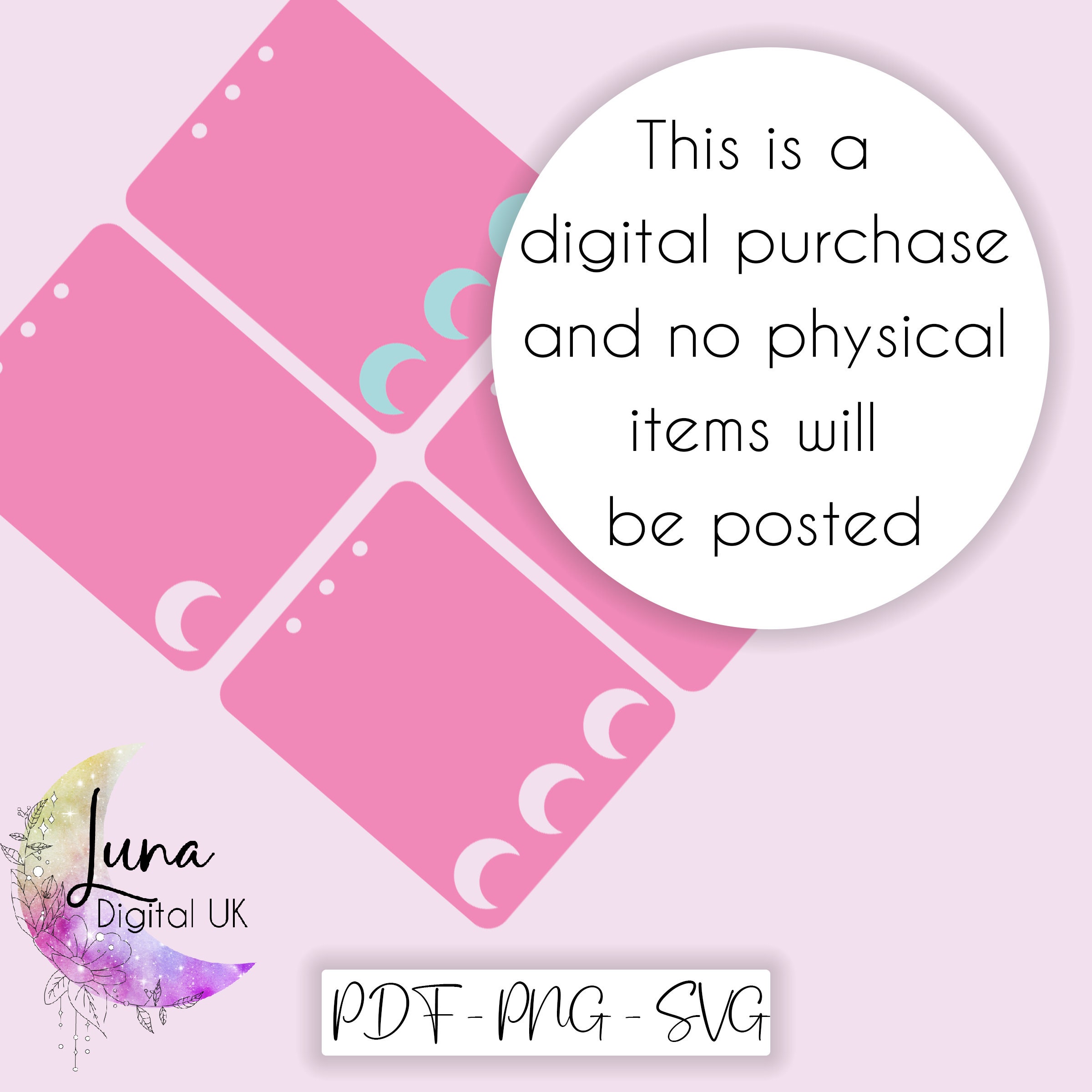 A5 Half Page Planner Pages SVG Cutting Files, Cute Moon Planner Pages ...