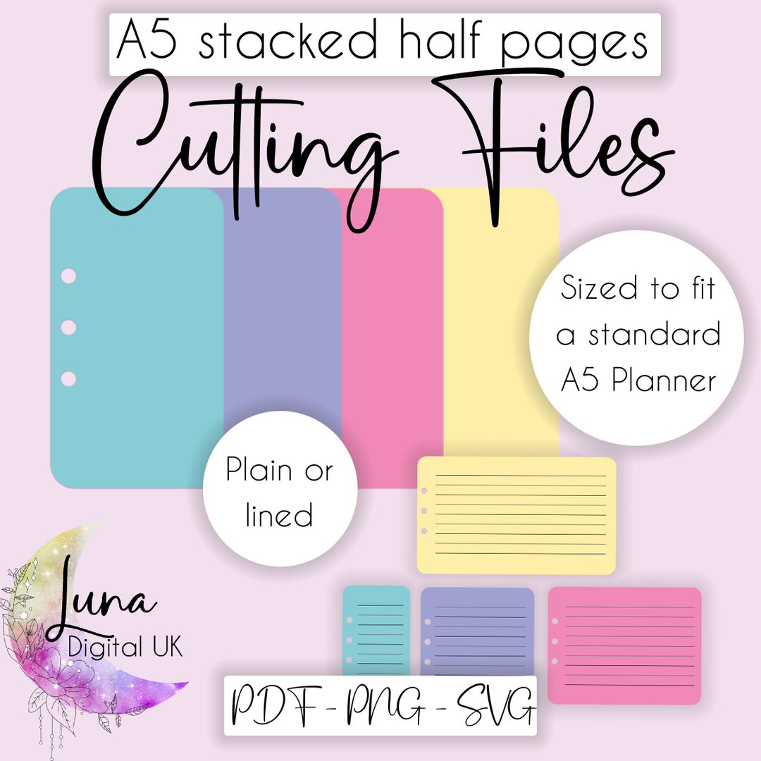 A5 Half Page Stacked Planner Pages SVG Cutting Files, With or Without ...