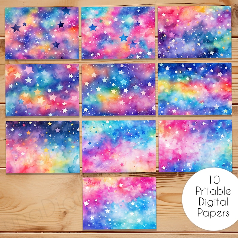 Cute Watercolour Stars Printable Papers, Junk Journal Background ...