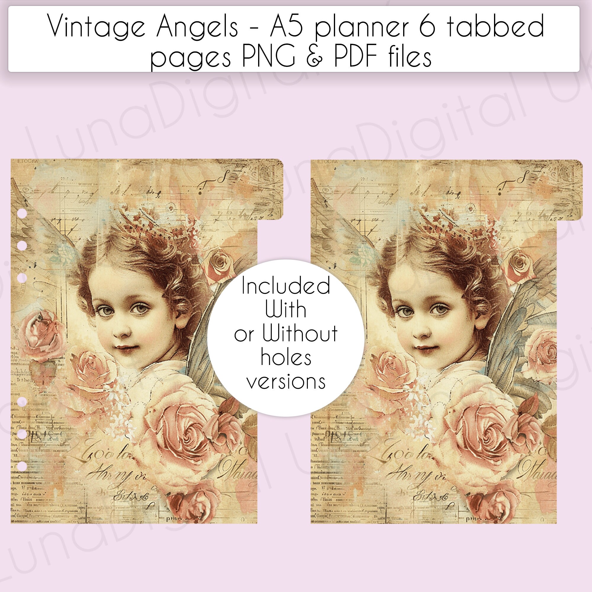 A5 Tabbed Dividers for Planner Vintage Angel, 6 Tabbed Dividers With or ...