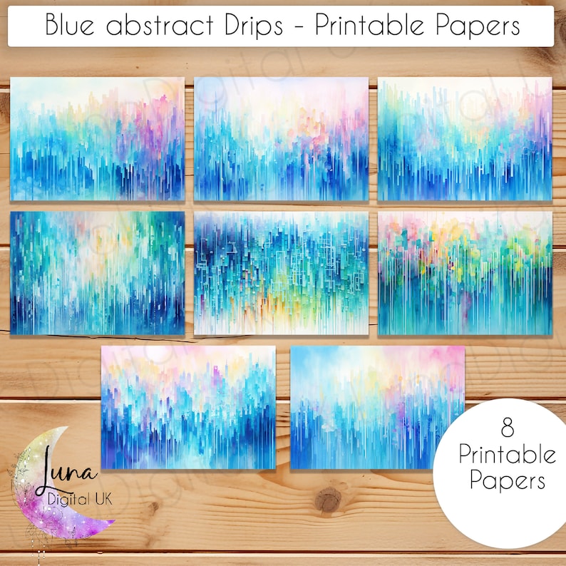 Blue Abstract Drips Printable Papers, Junk Journal Background Printable ...