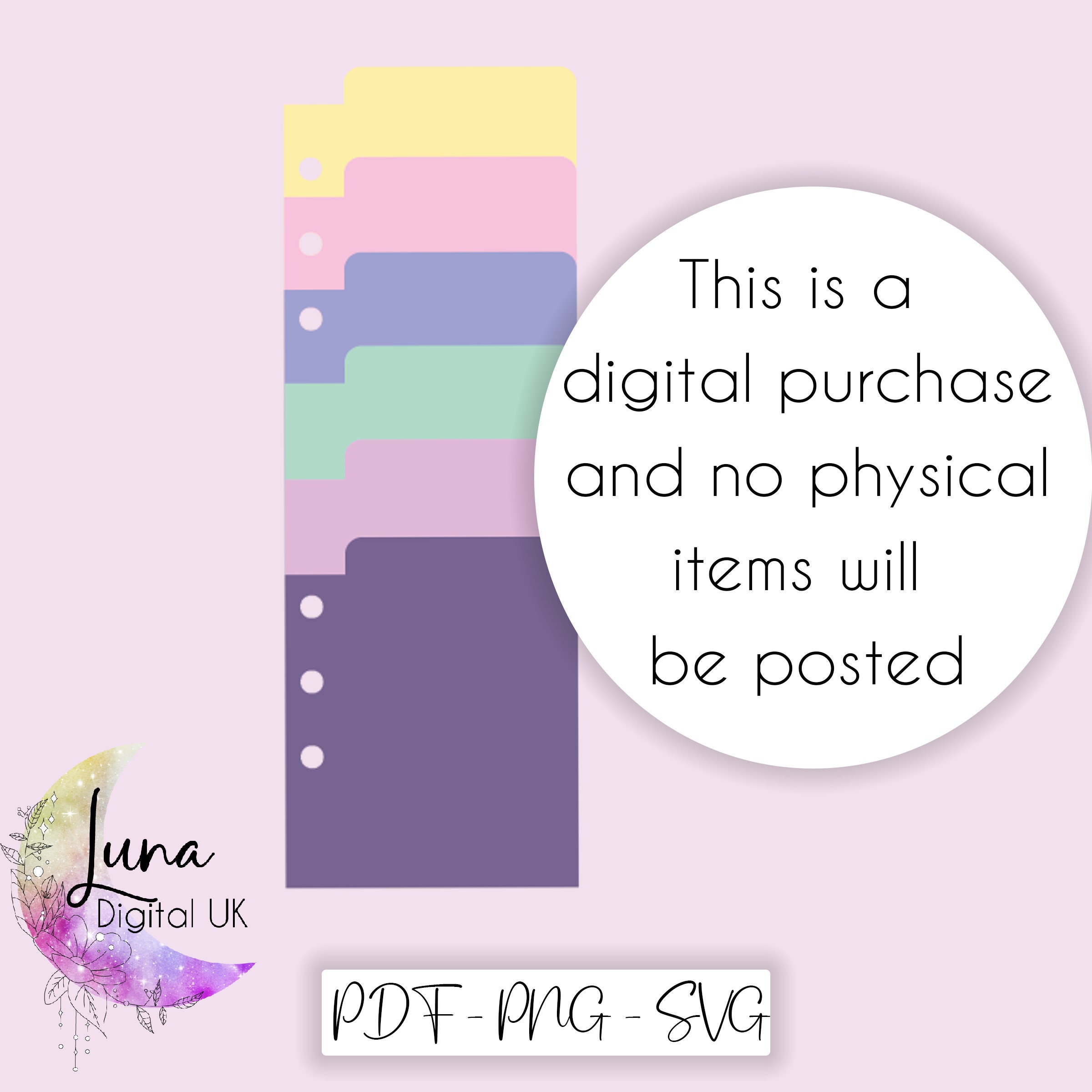 A5 Slimline Stacked Tabs Planners, 6 Tabbed Dividers With Holes ...