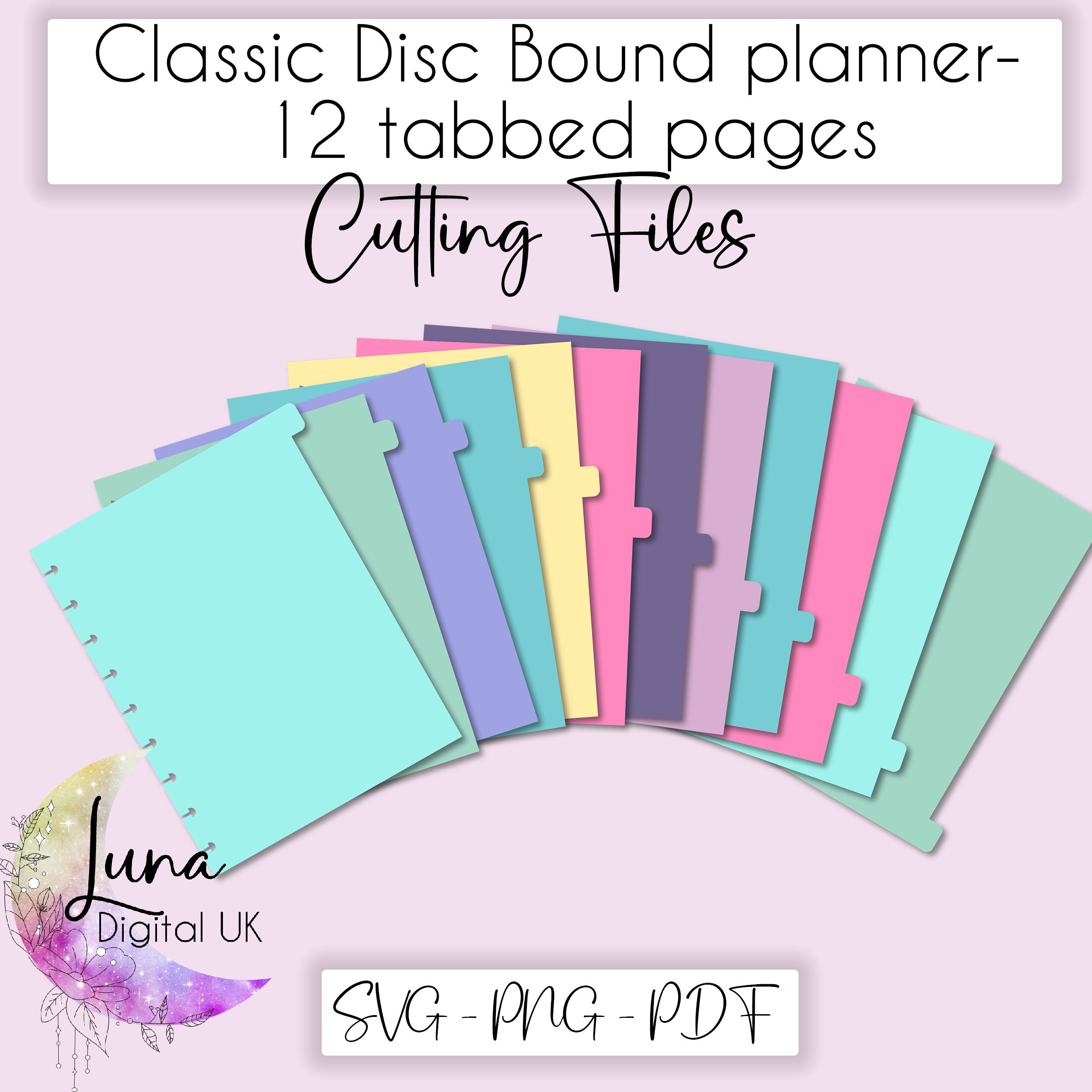 Classic Disc Bound Planner SVG Cut File for Cricut, 12 Side Tabbed ...