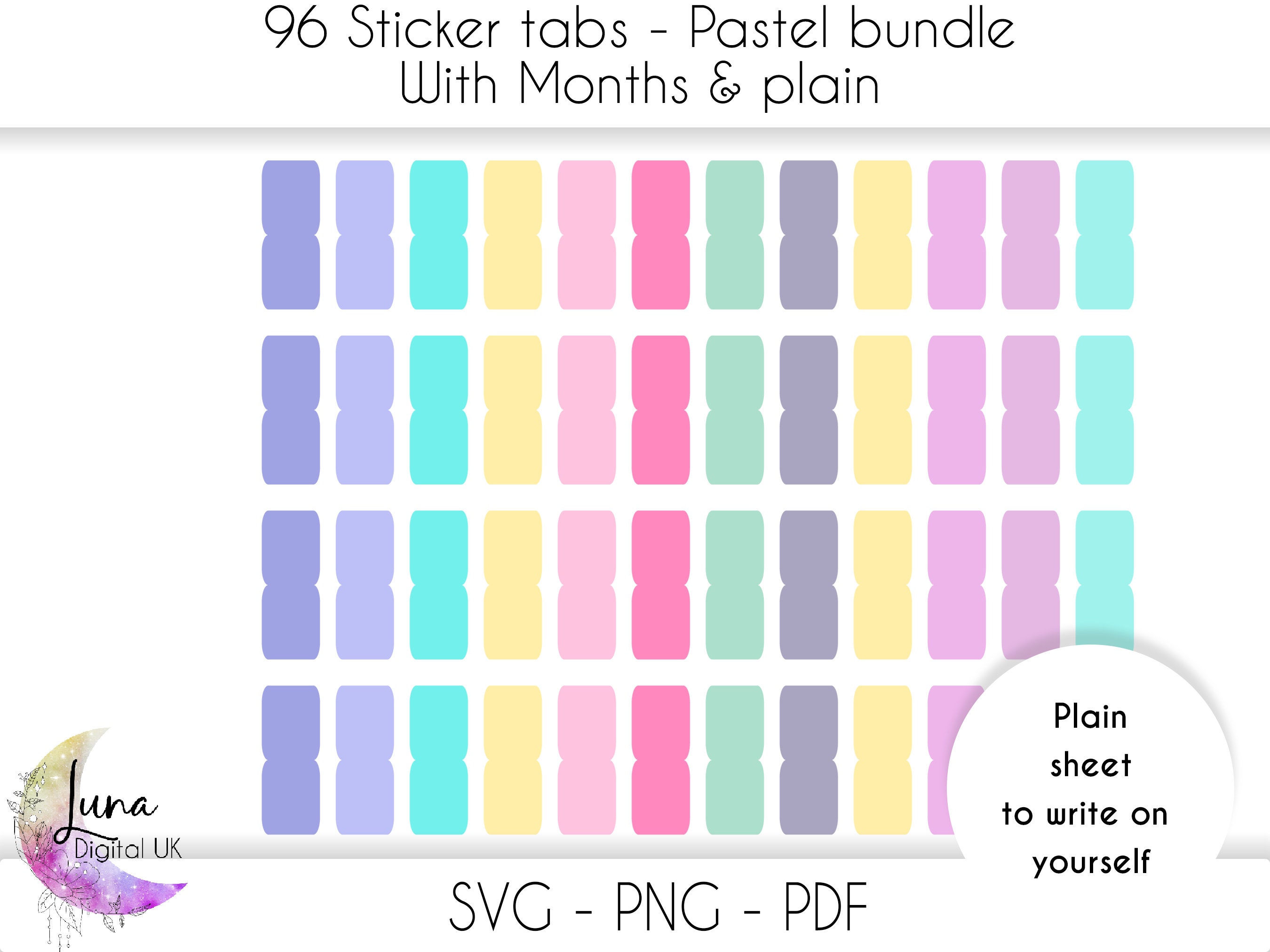 Printable Month Planner Sticker PNG SVG PDF Instant Download, Month Tab ...