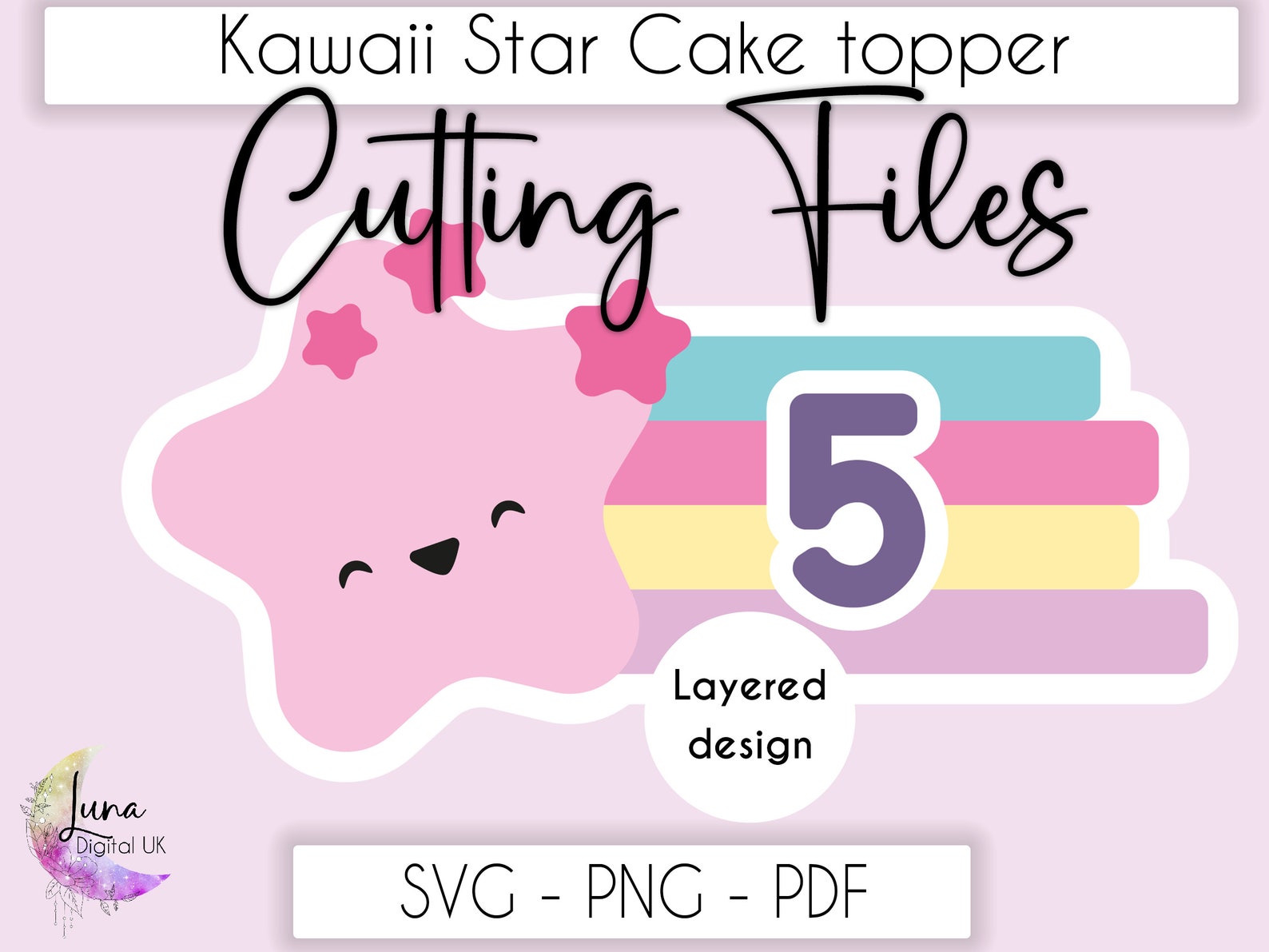 Cute Kawaii Star Cake Topper SVG, Kawaii Shooting Star Card Topper ...