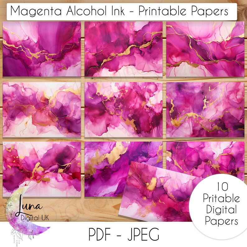 Papeles imprimibles con tinta rosa magenta, paquete de papel digital ...