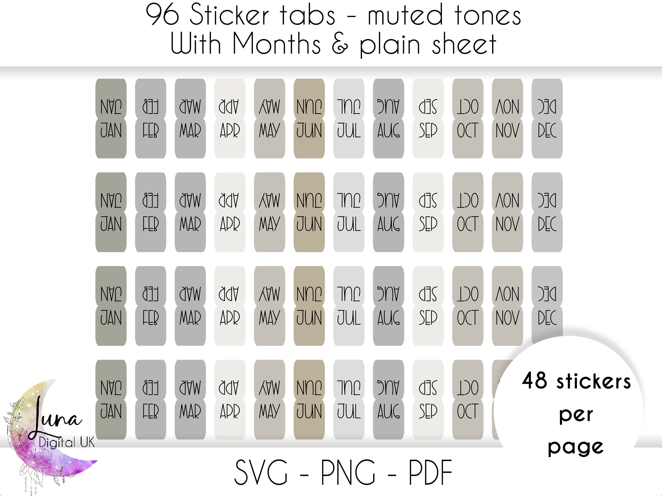 Printable Month Planner Sticker PNG SVG PDF Instant Download, Month Tab ...