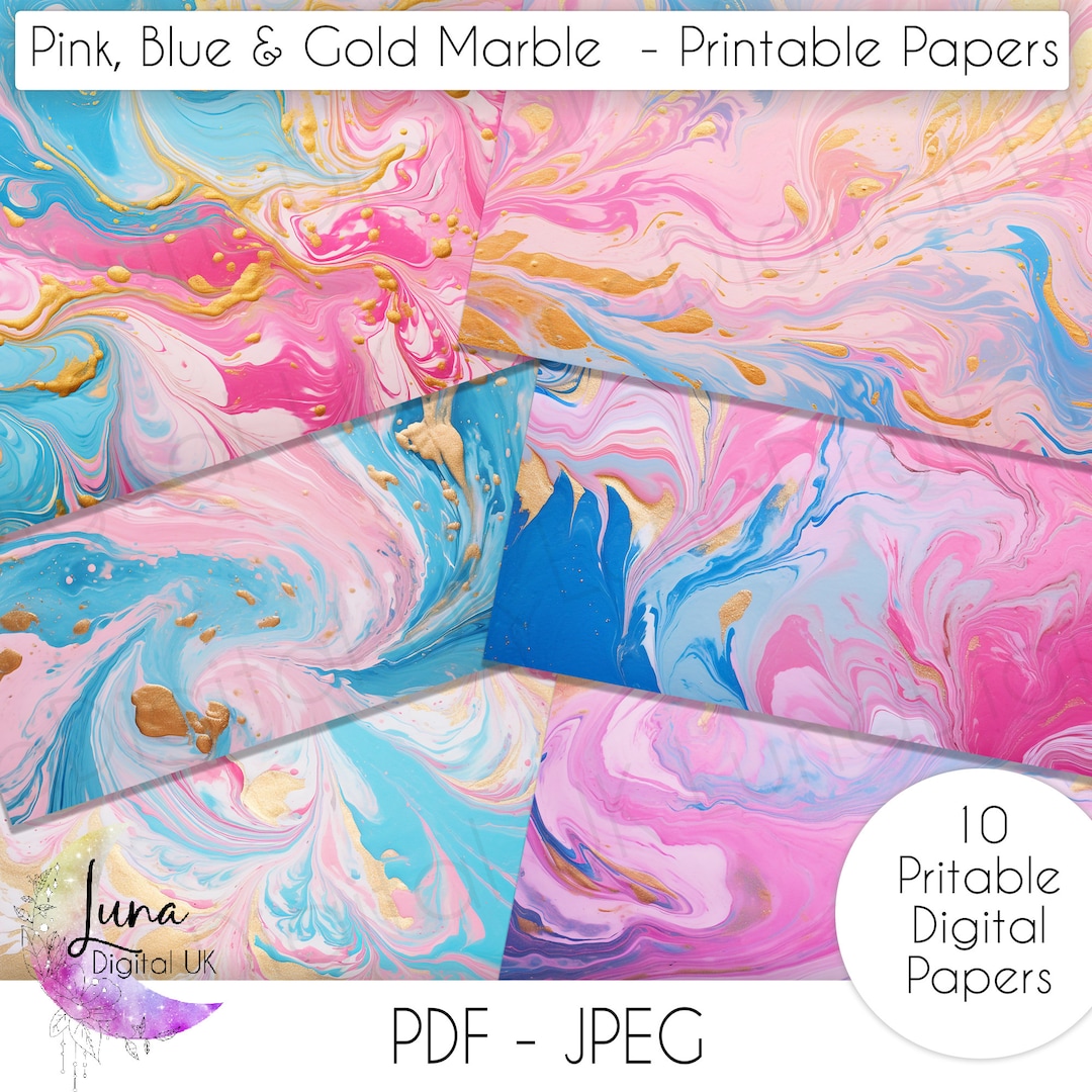 Pastel Pink & Blue Marble Printable Papers, Junk Journal Background ...