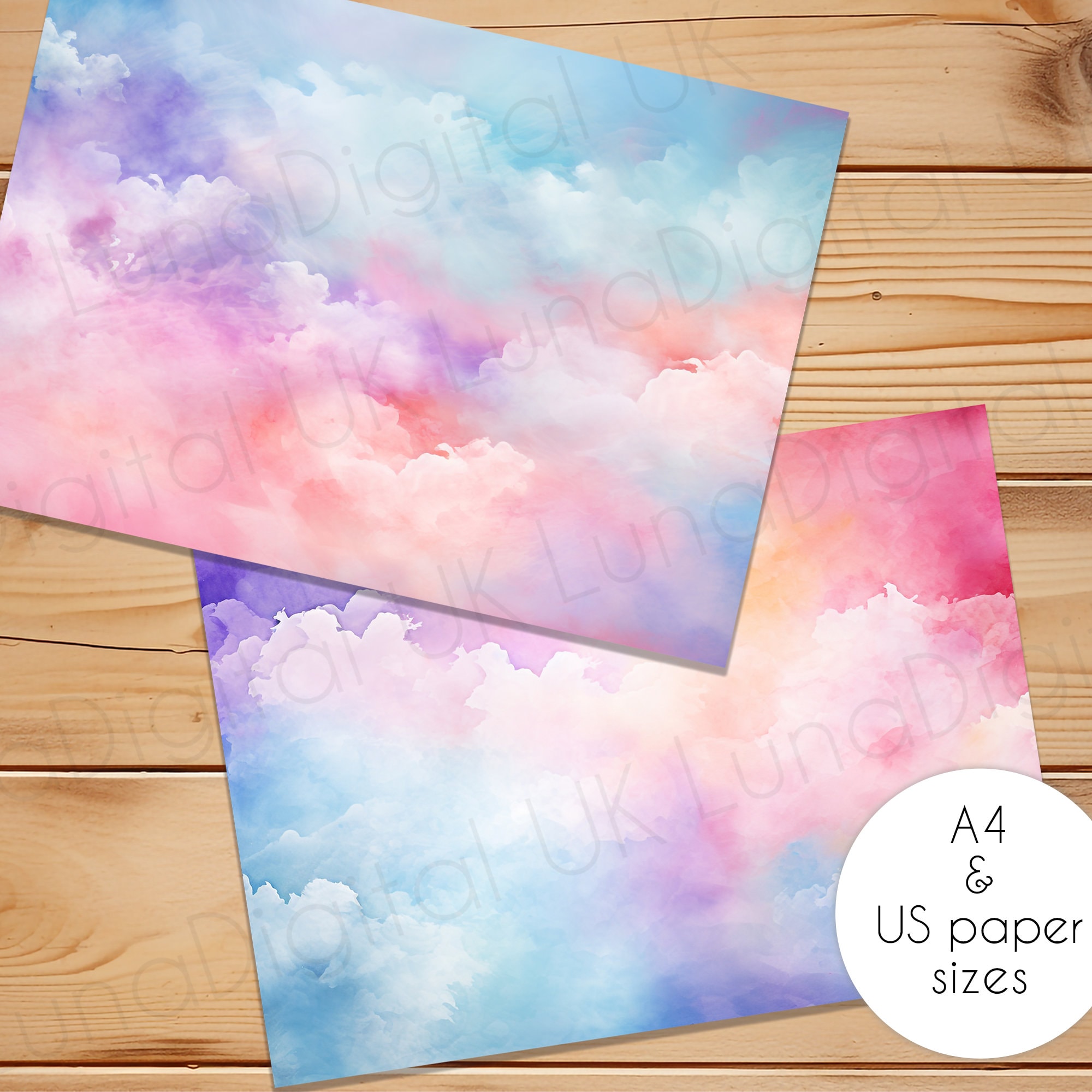 Watercolour Clouds Printable Papers, Junk Journal Background Printable ...