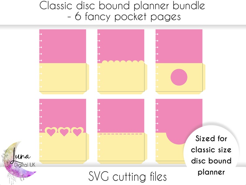 Classic Disc Bound Planner Inserts SVG Bundle, 6 Pocket Pages Svg Cut ...